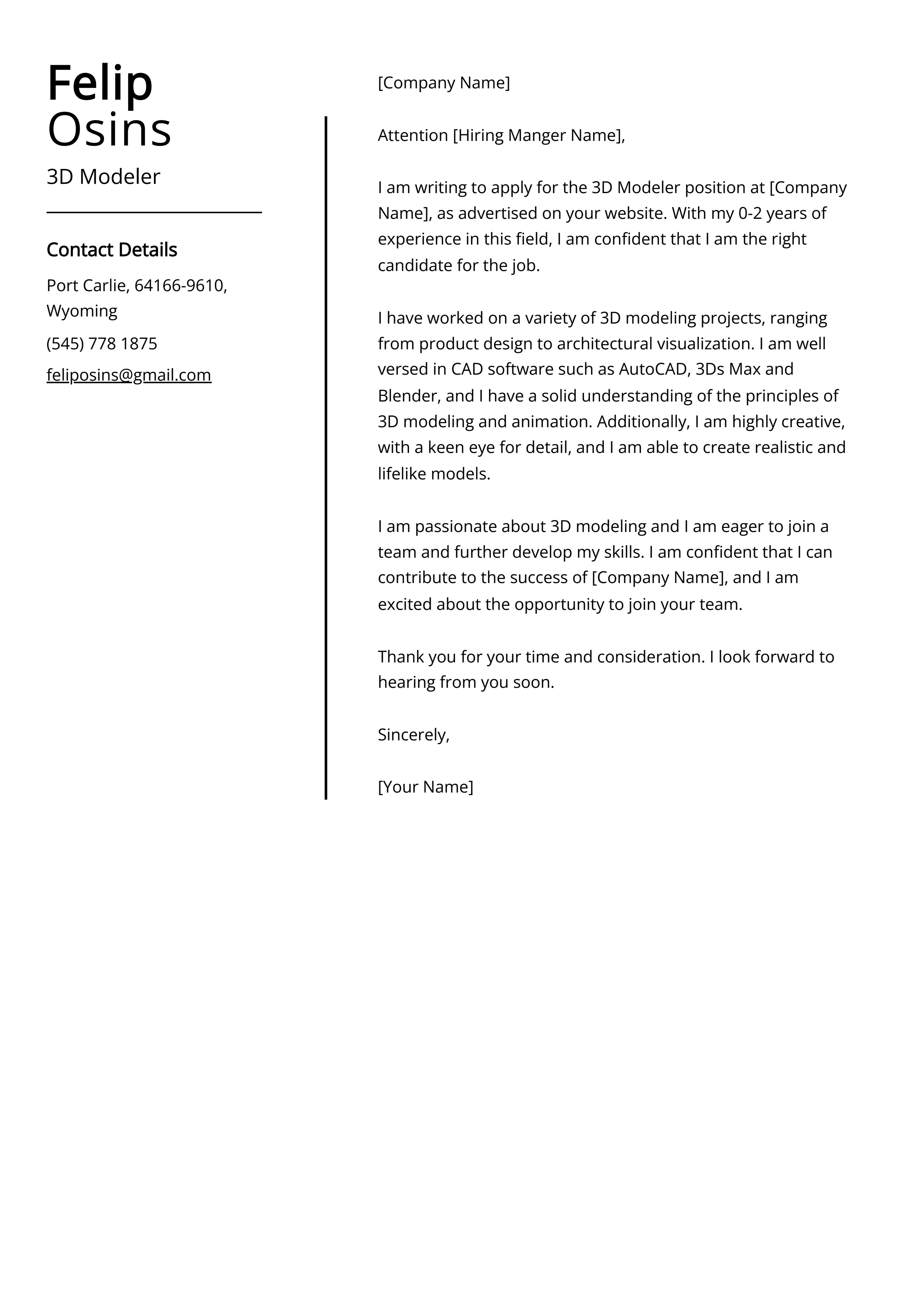 3D Modeler Cover Letter Example Free Guide 3D Modeler Cover Letter Example Free Guide