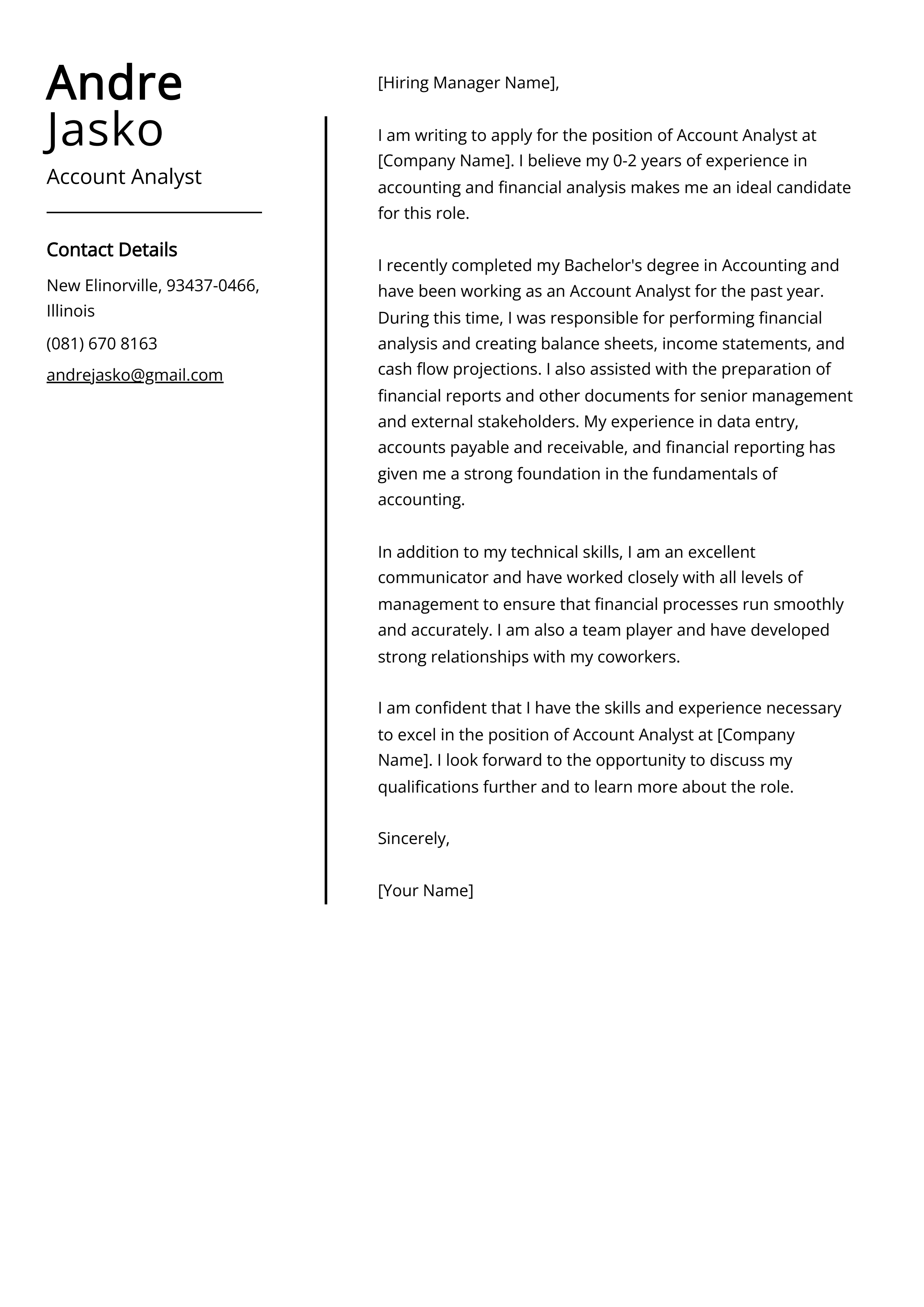 Account Analyst Cover Letter Example (Free Guide)