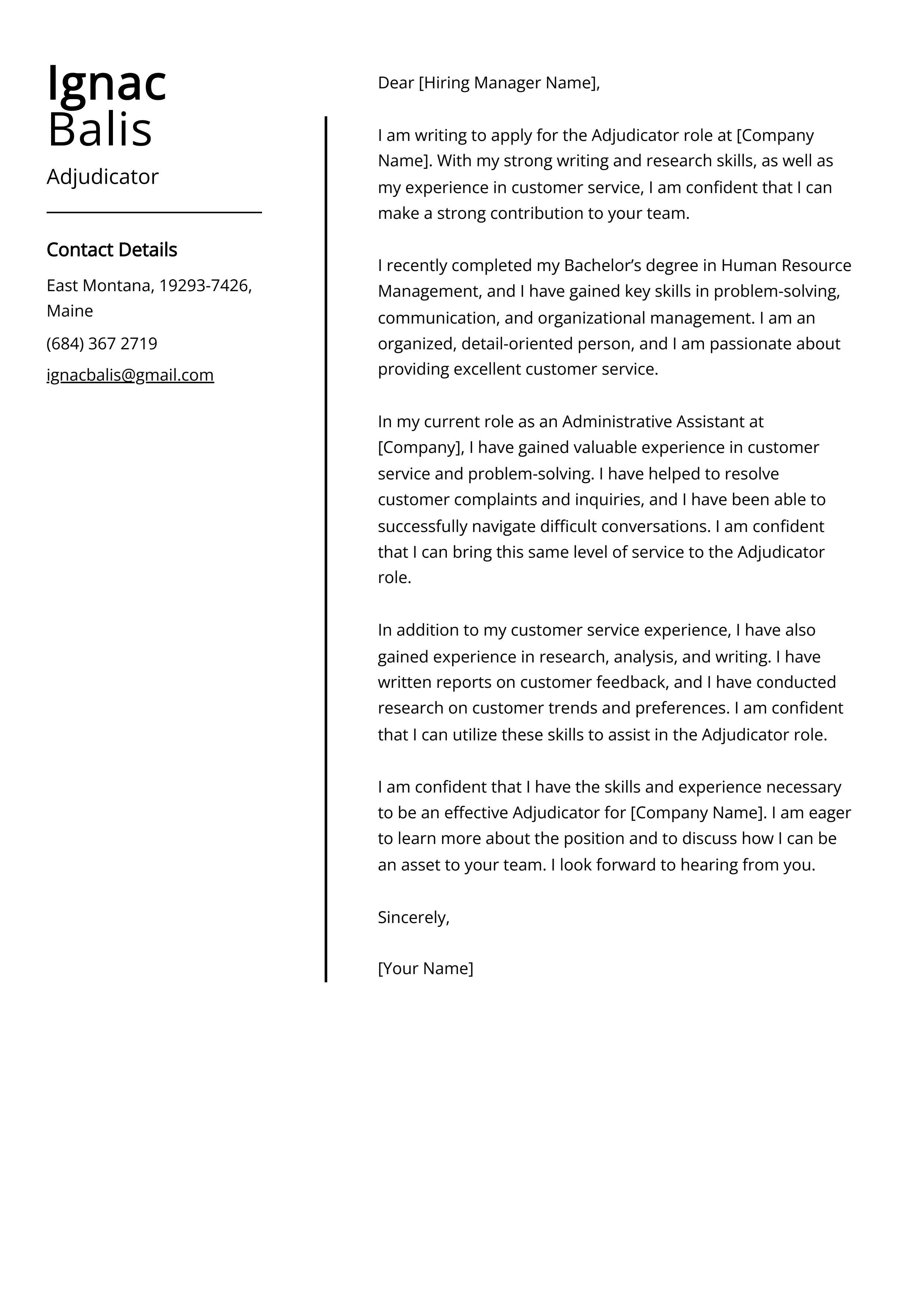 Adjudicator Cover Letter Example (Free Guide)