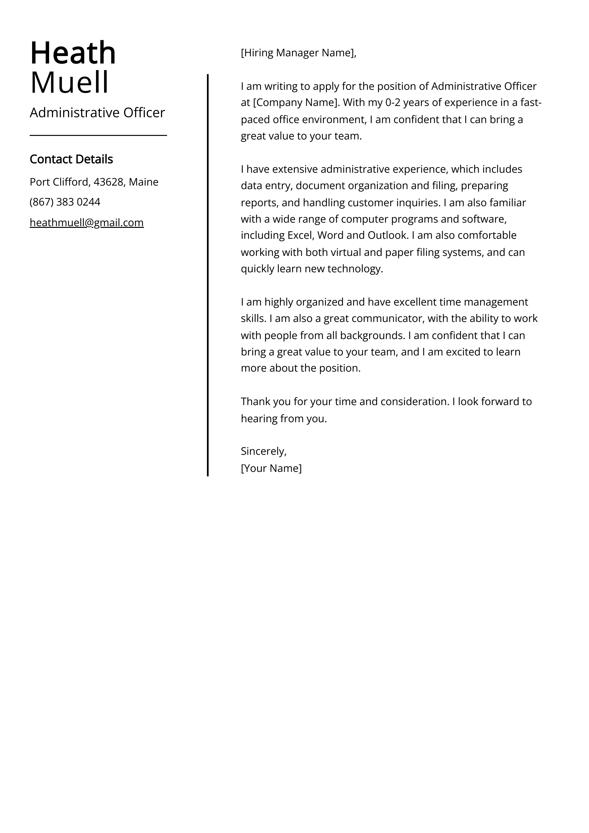 Administrative Officer Cover Letter Example Free Guide 