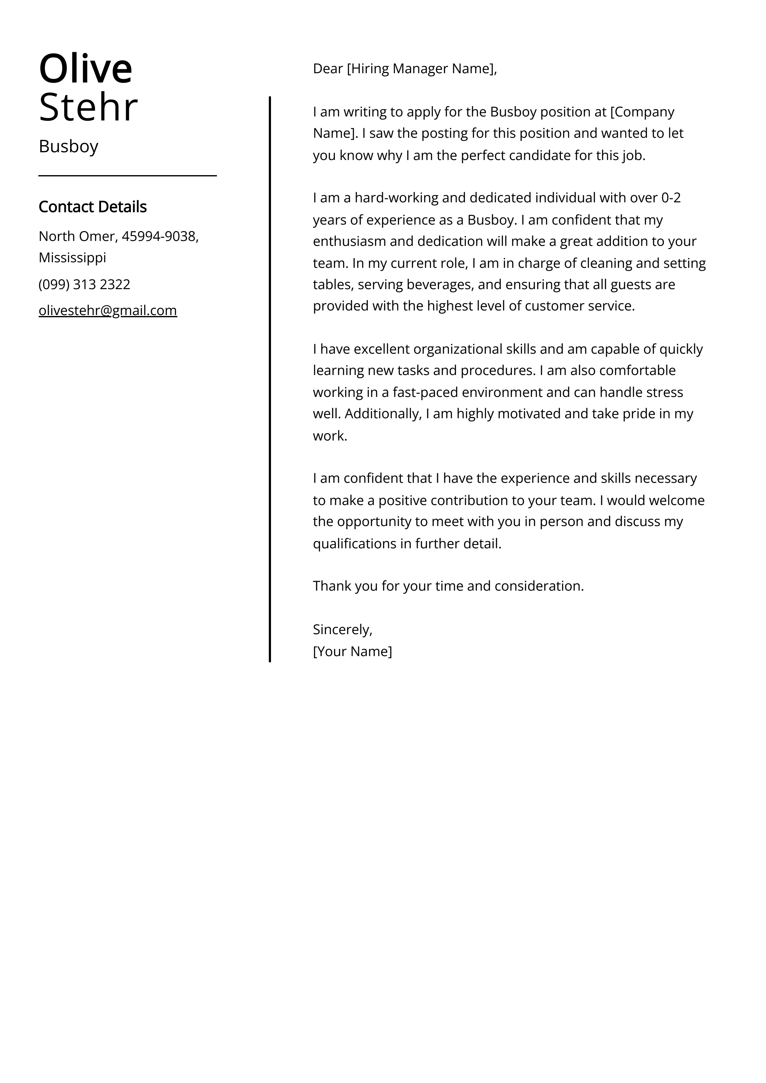 Busboy Cover Letter Example for 2024 (Skills & Templates)