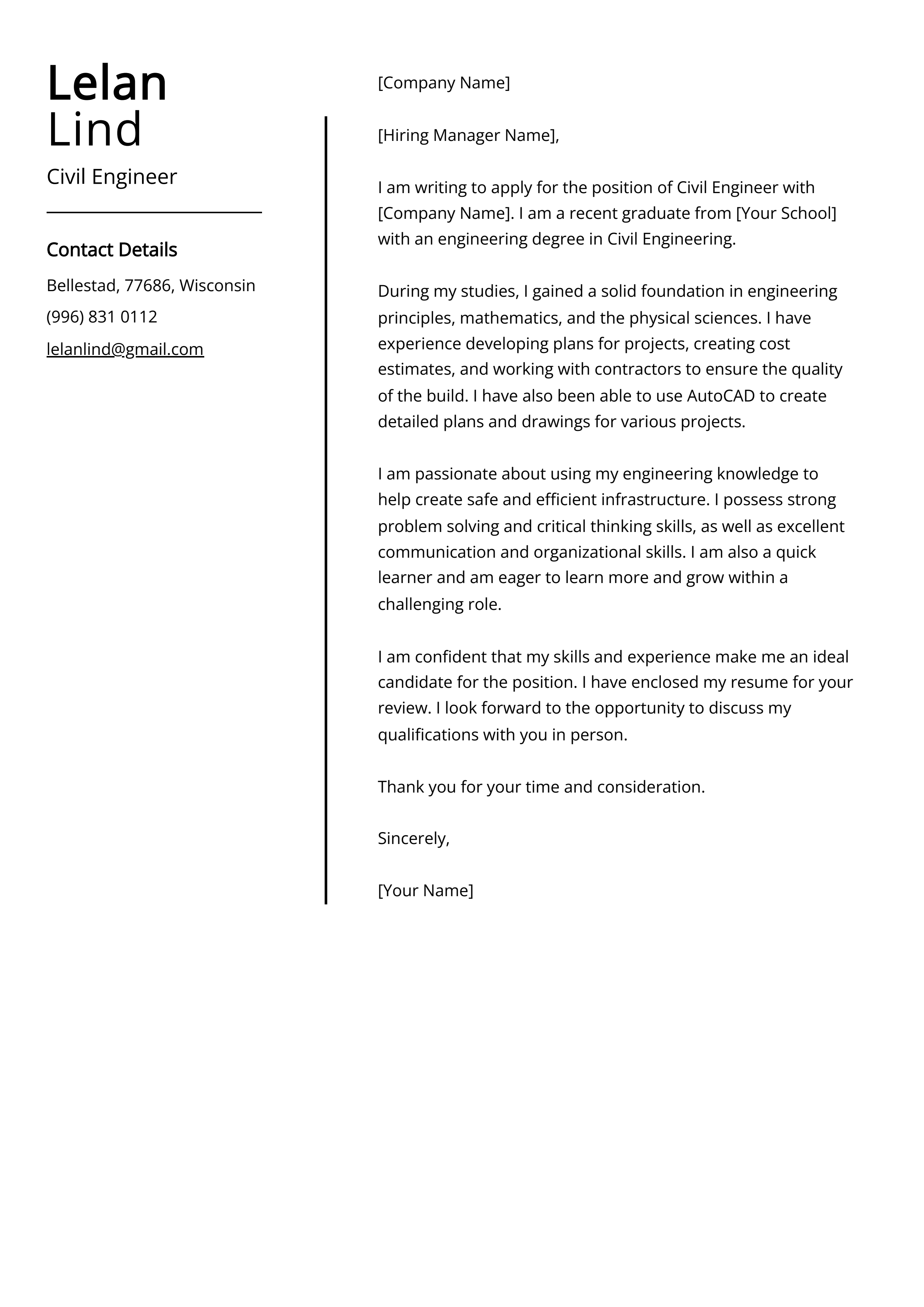 Civil Engineer Cover Letter Example Free Guide 