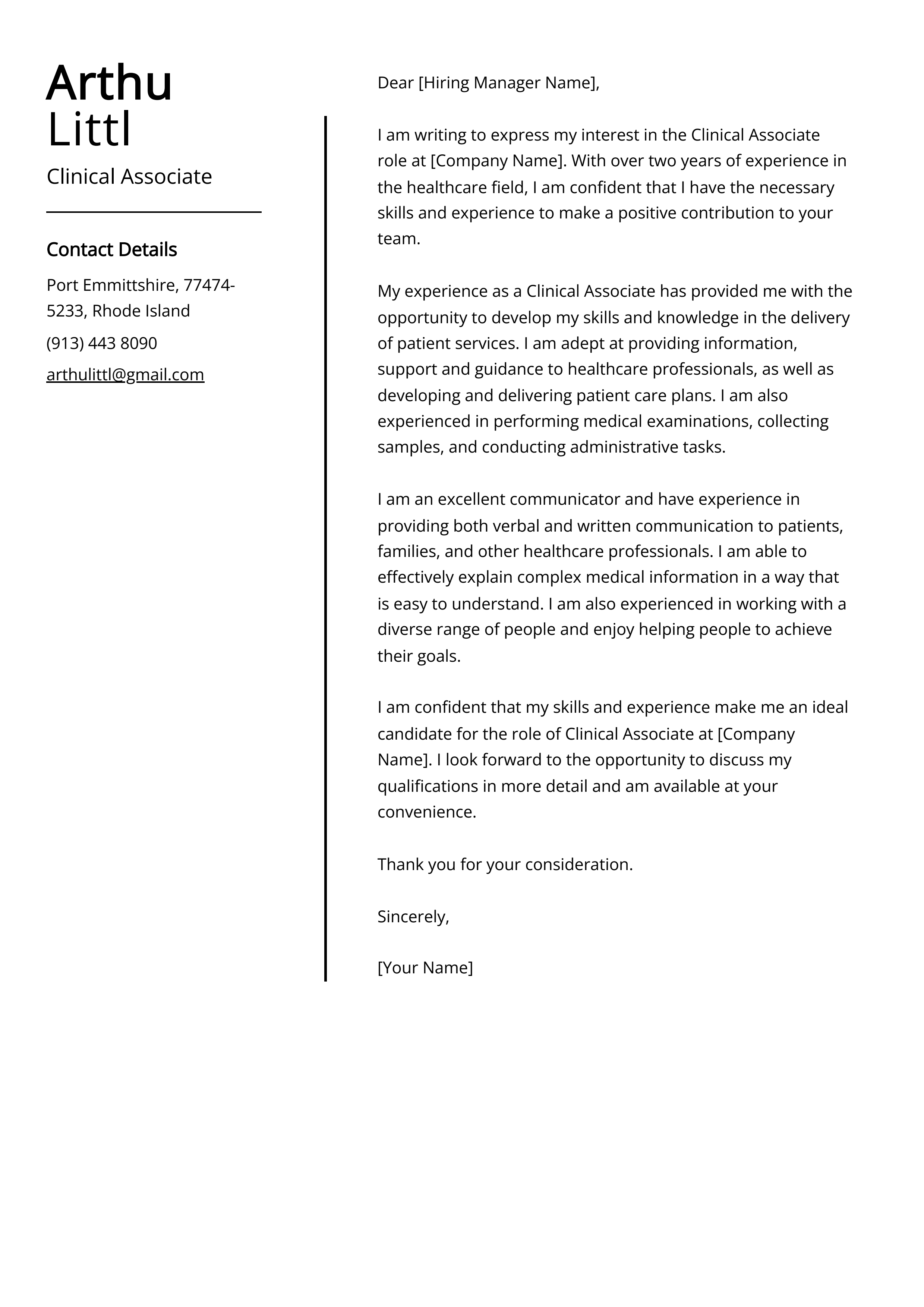 Clinical Associate Cover Letter Example for 2023 (Skills & Templates)