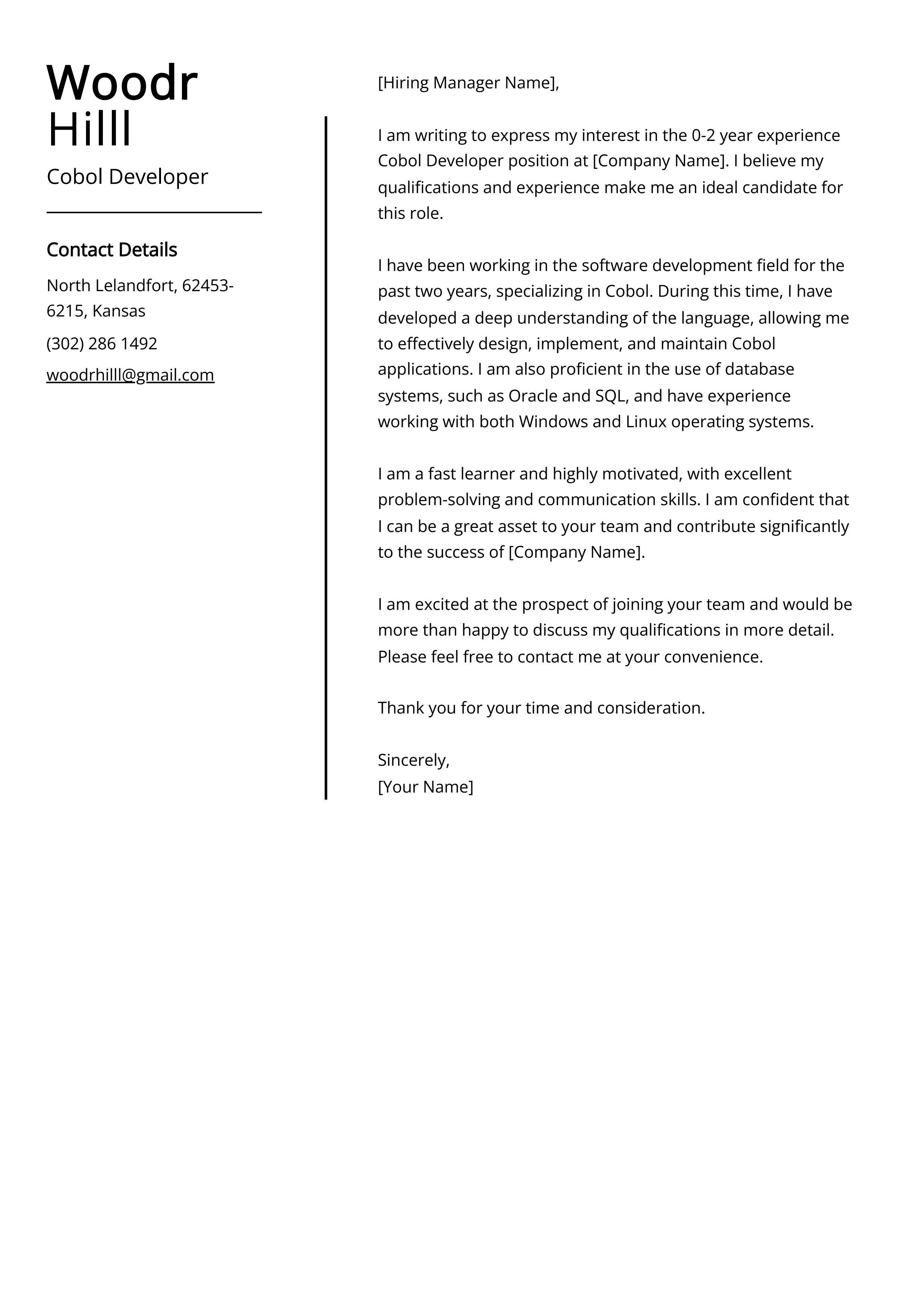 Cobol Developer Cover Letter Example (Free Guide)