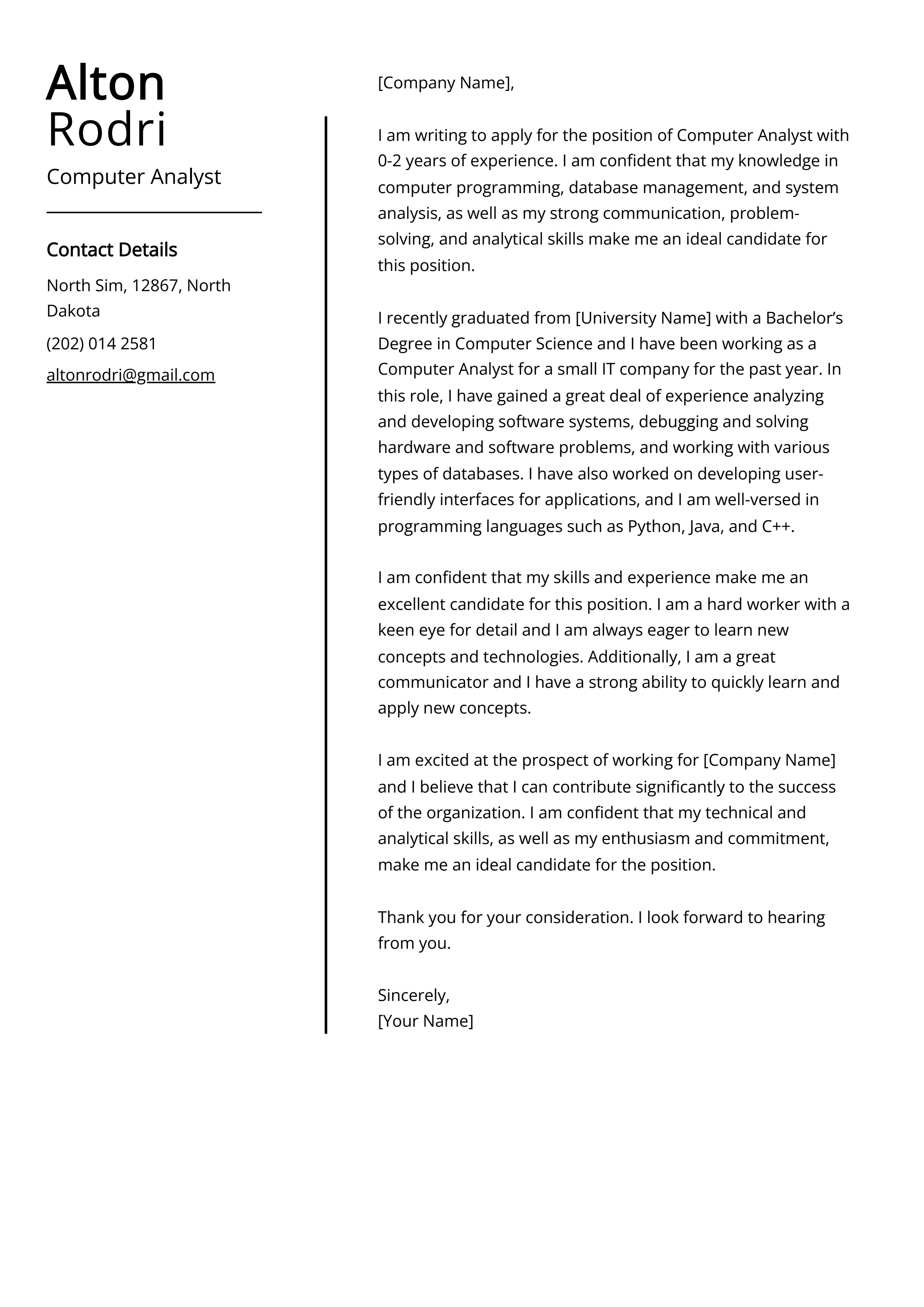 Computer Analyst Cover Letter Example Free Guide 