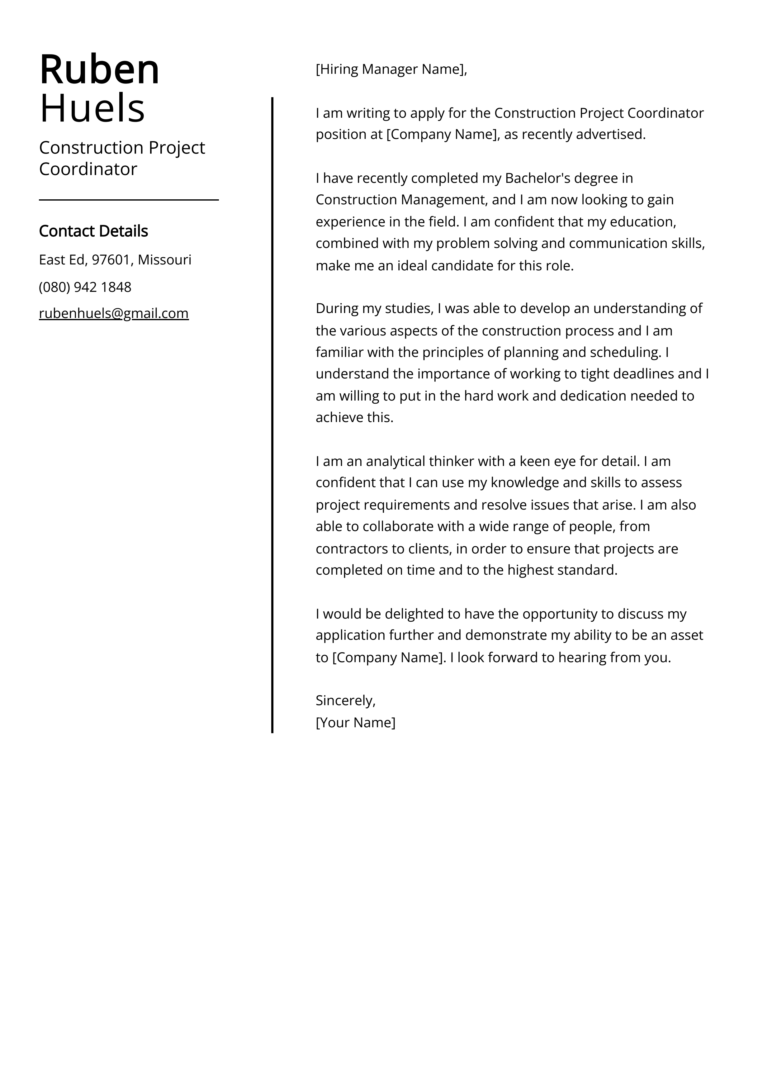 Construction Proposal Cover Letter