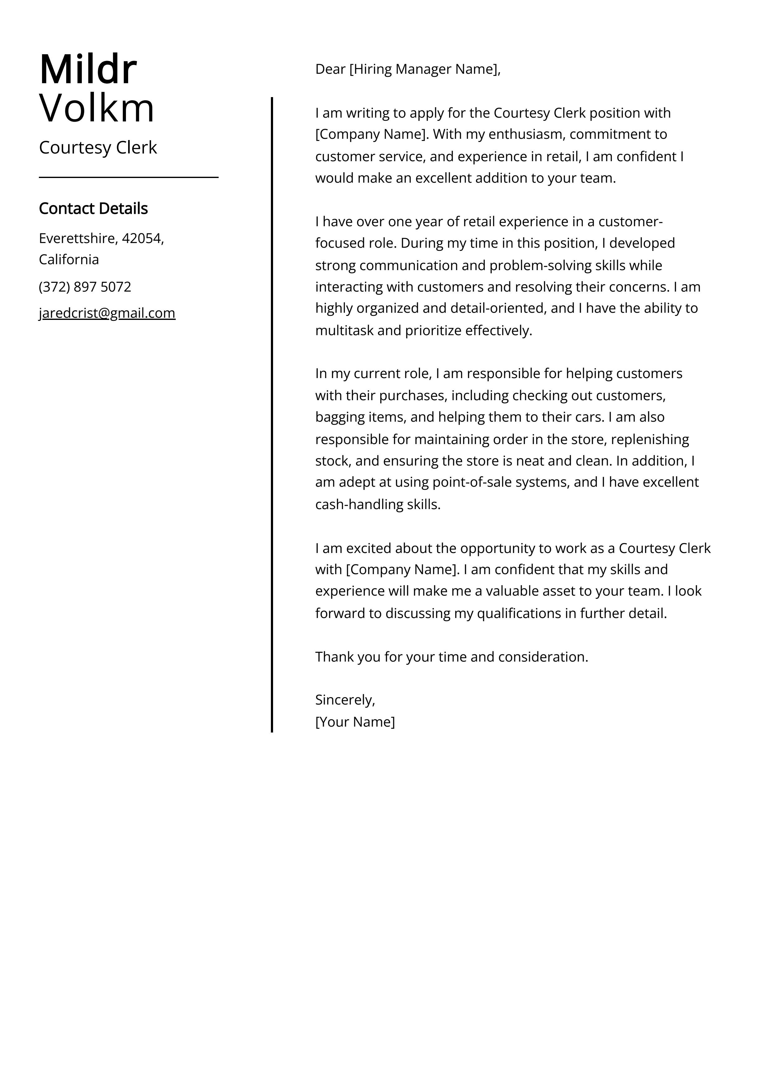 Courtesy Clerk Cover Letter Example (Free Guide)