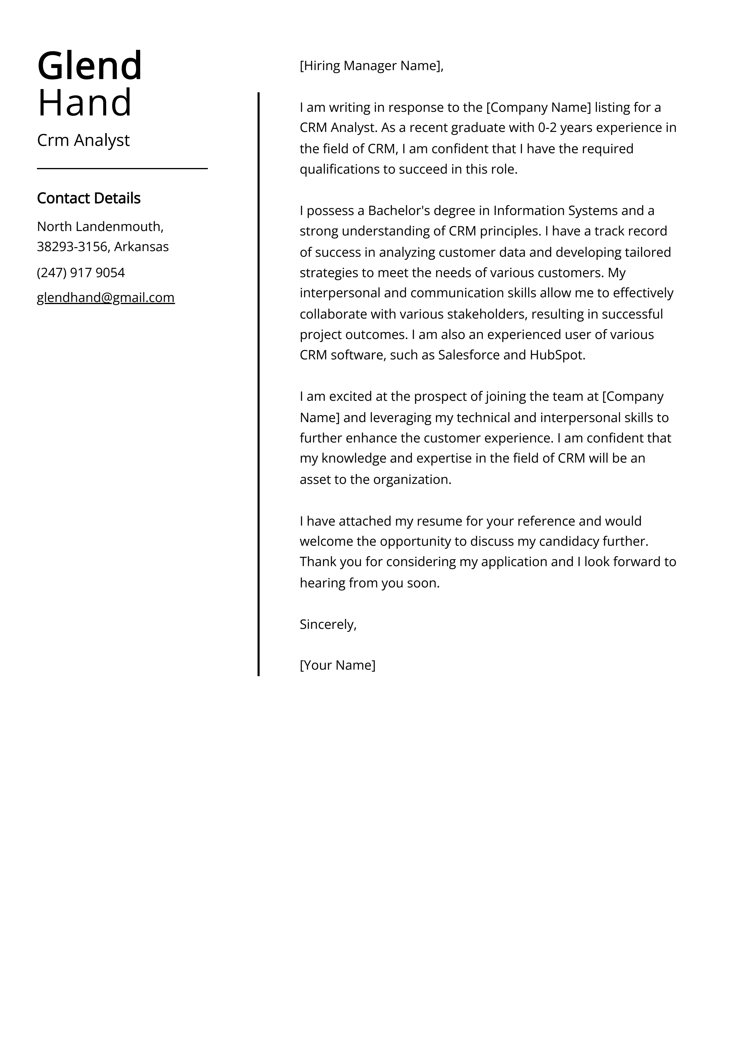 Crm Analyst Cover Letter Example (Free Guide)