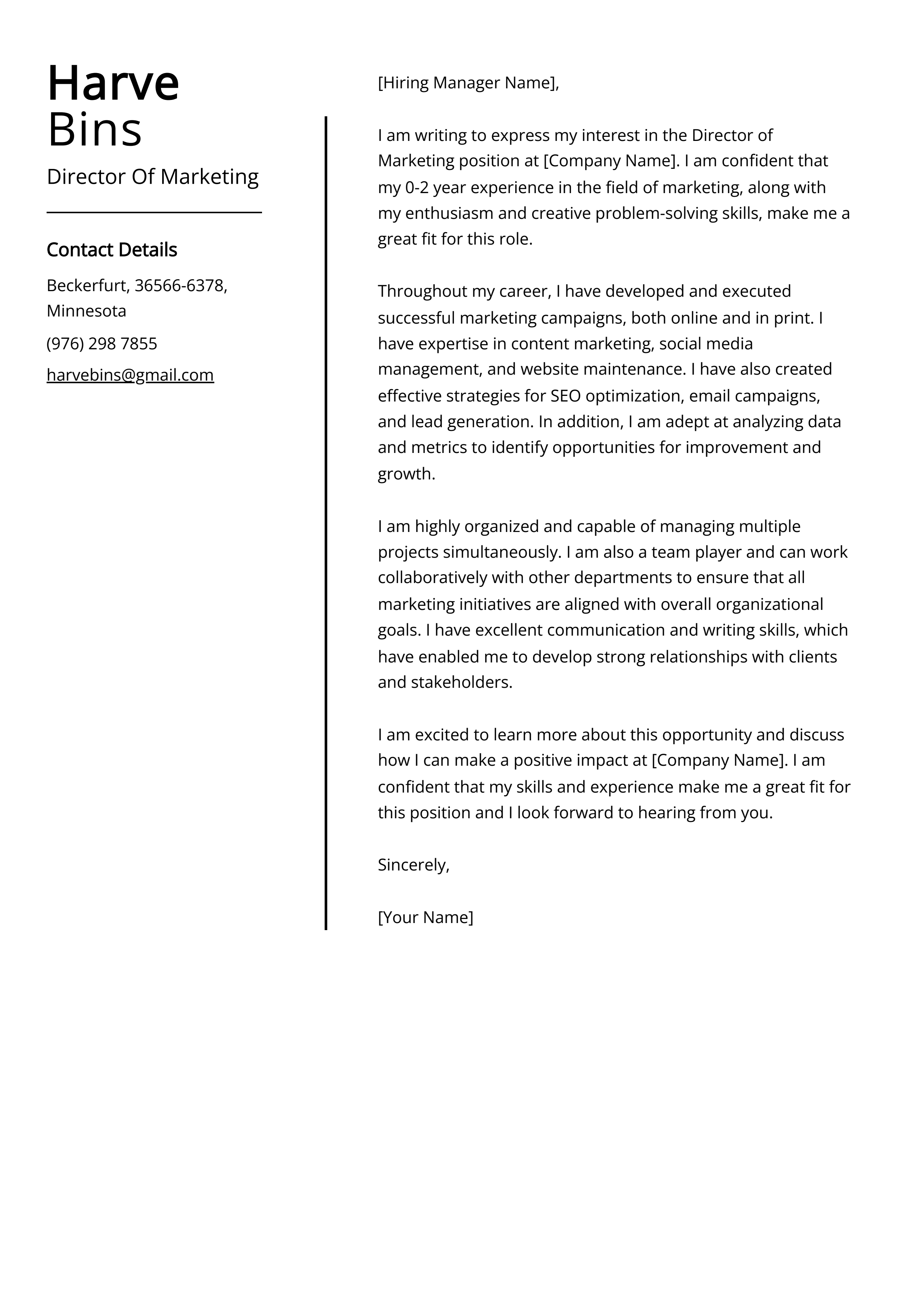 Director Of Marketing Cover Letter Example Free Guide 