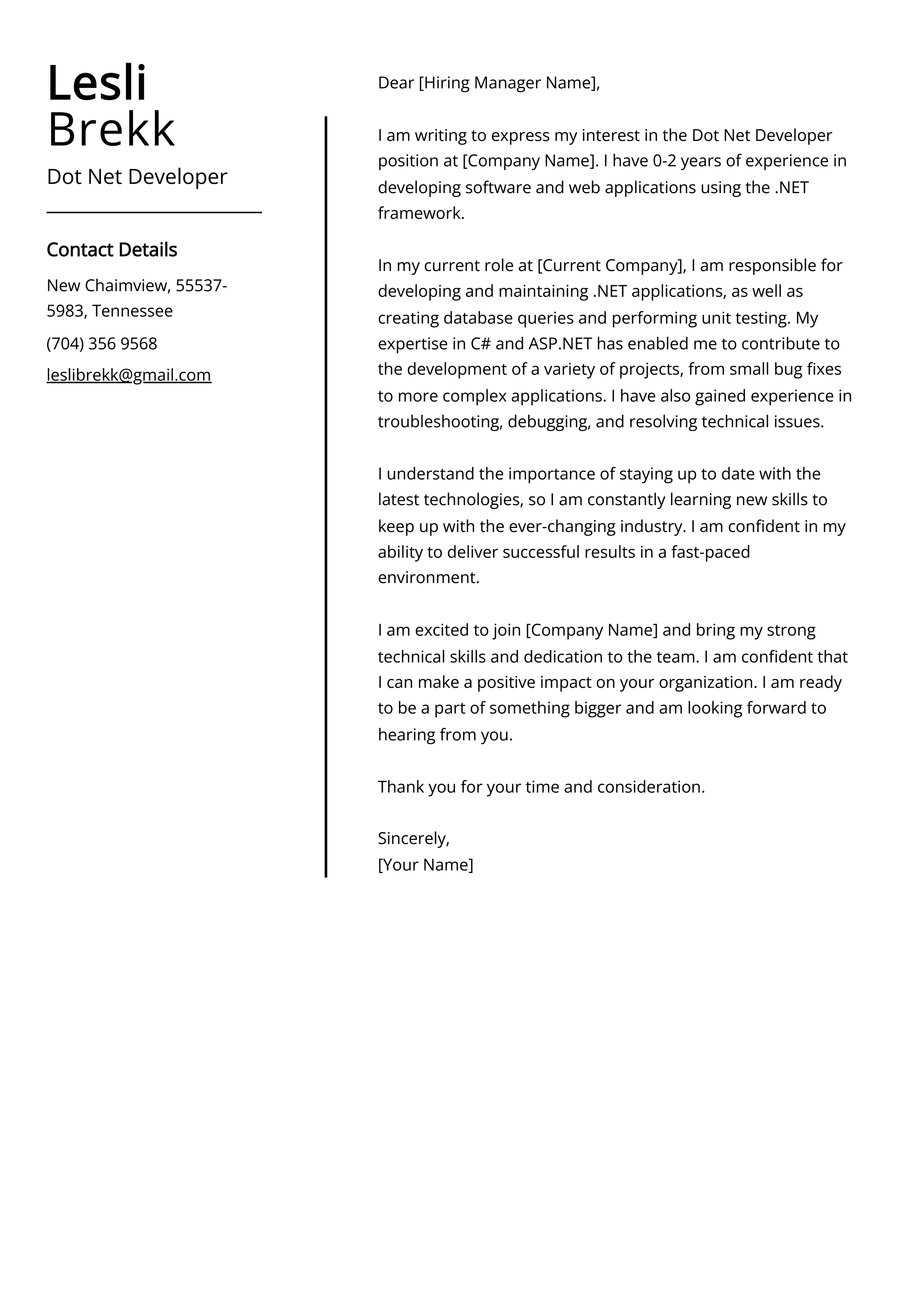 Dot Net Developer Cover Letter Example (Free Guide) Dot Net Developer Cover Letter Example (Free Guide)