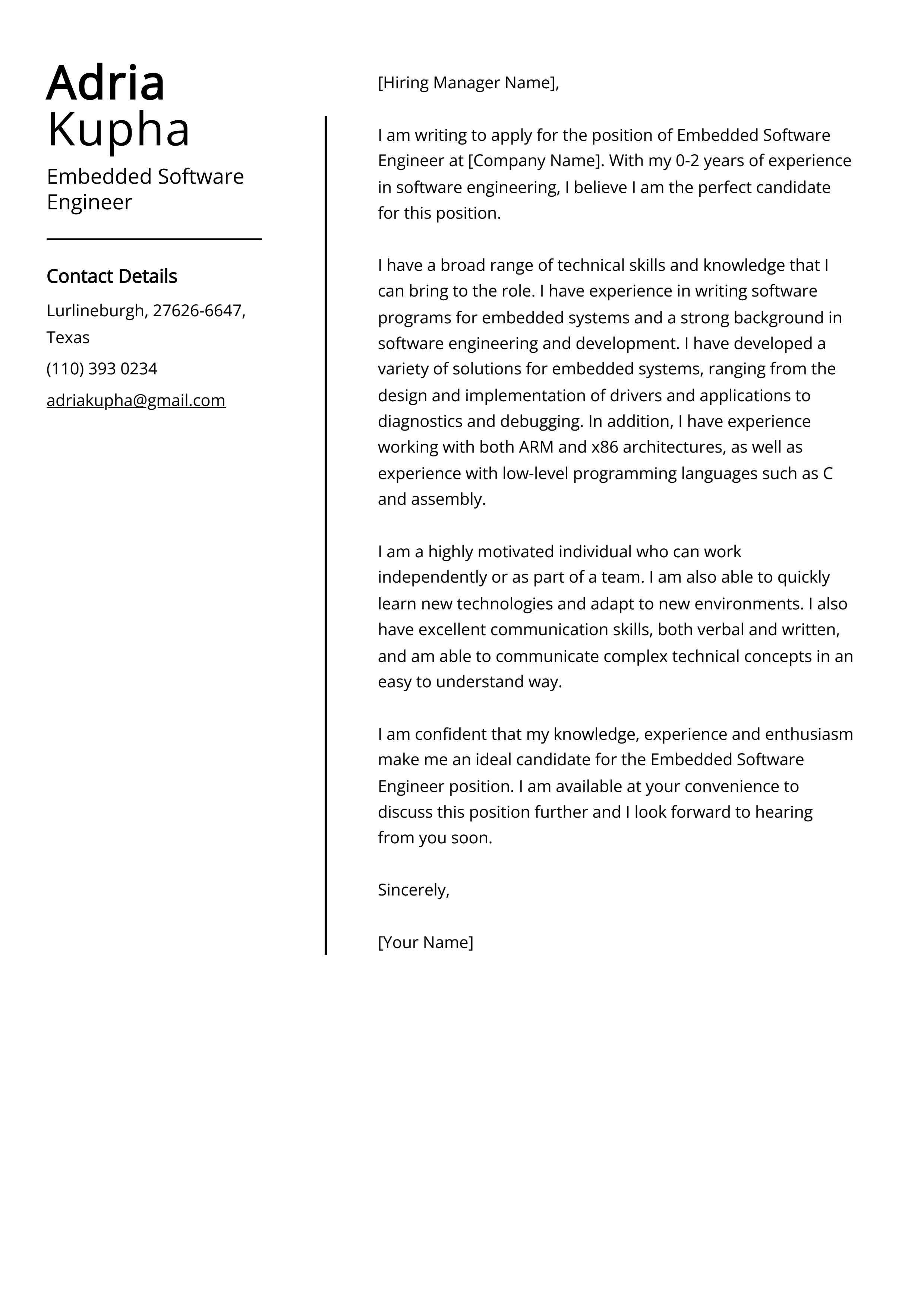 Simple Cover Letter Sample For Job Application