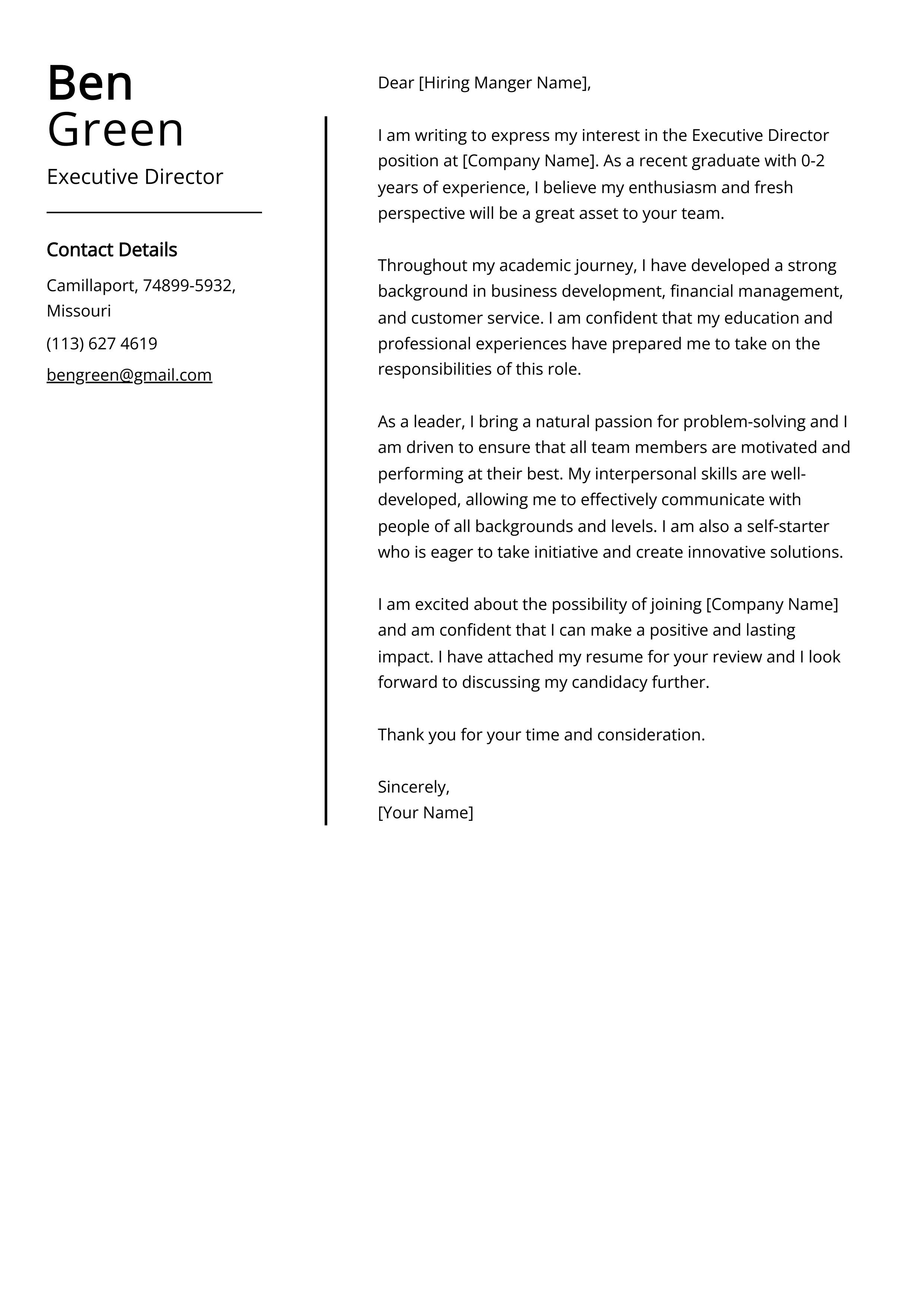 Executive Director Cover Letter Example Free Guide 