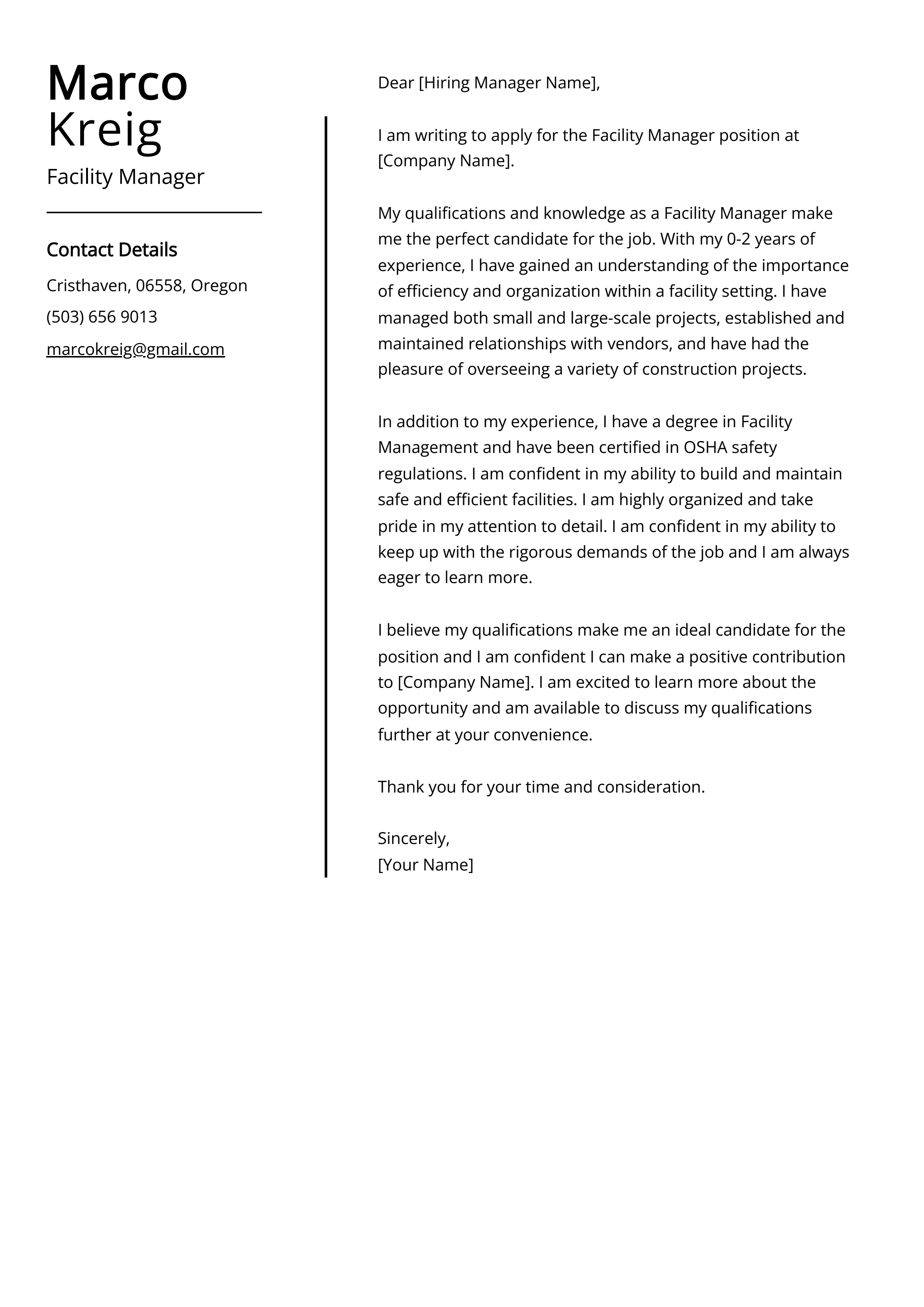 Facility Manager Cover Letter Example Free Guide 