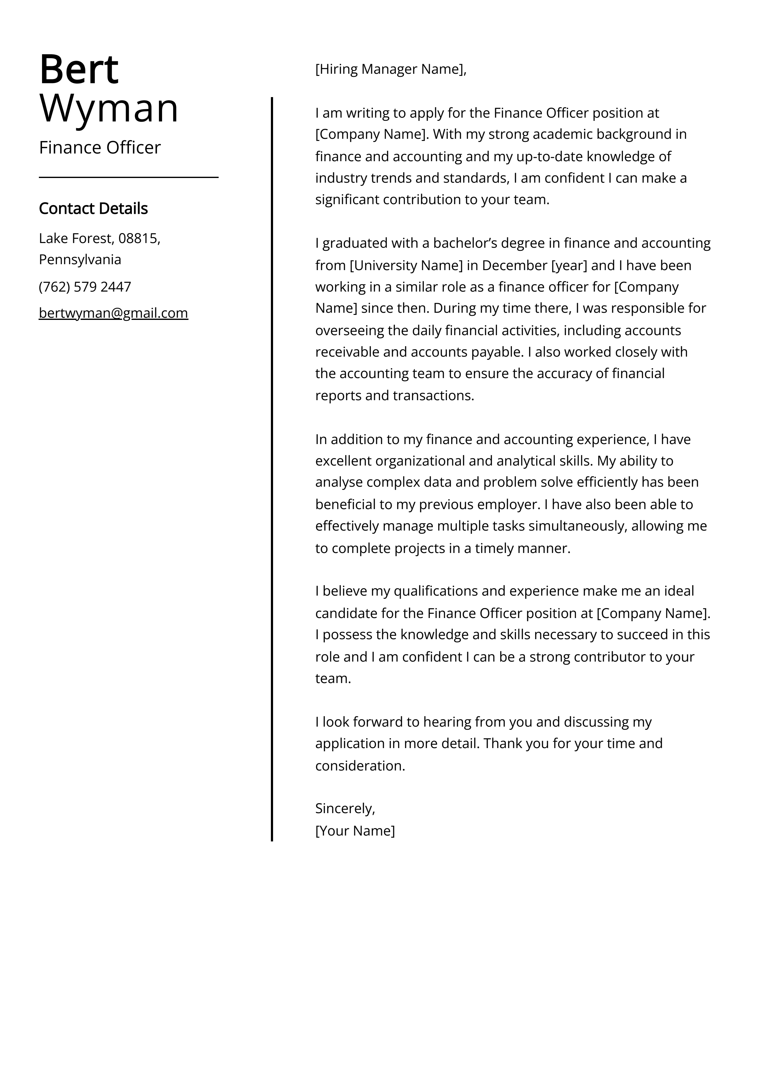 Finance Officer Cover Letter Example Free Guide 