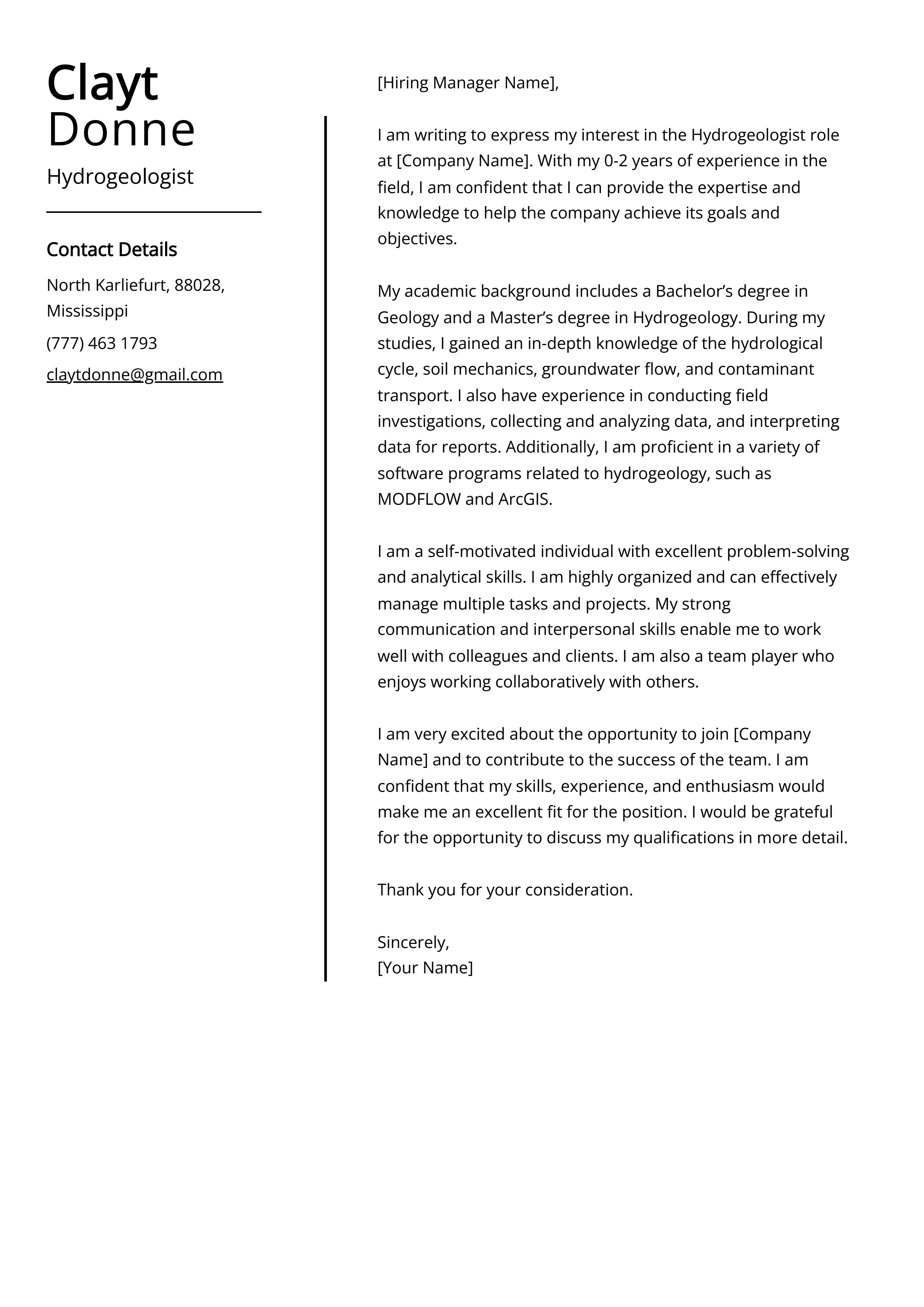 Hydrogeologist Cover Letter: Sample & Guide [Entry Level + Senior Jobs]