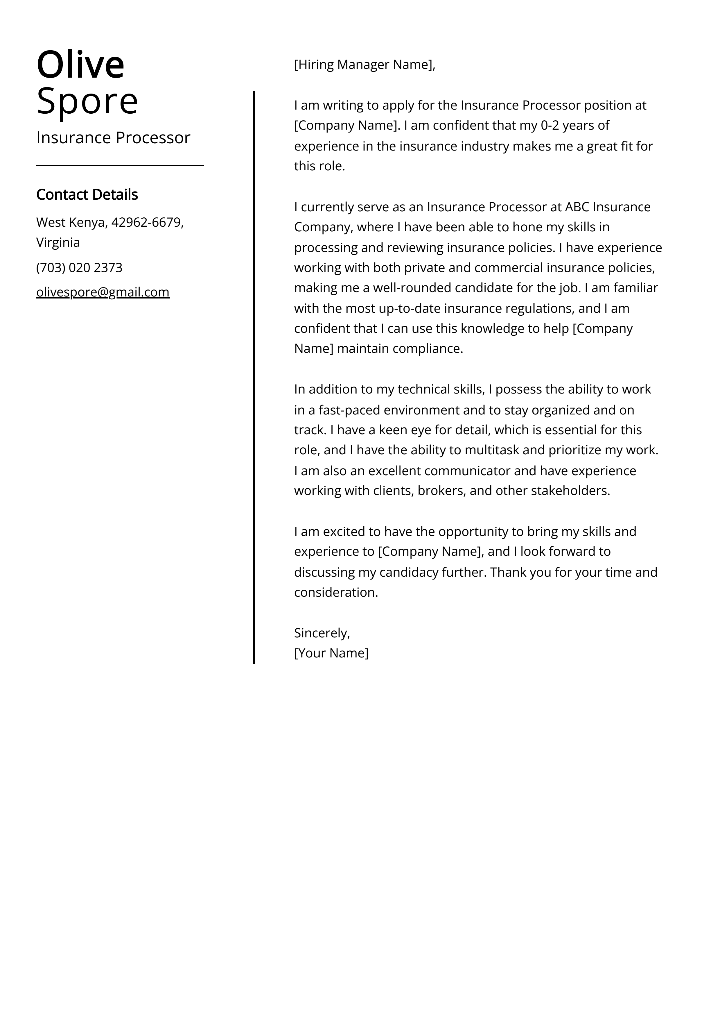 Insurance Processor Cover Letter: Sample & Guide [Entry Level + Senior ...