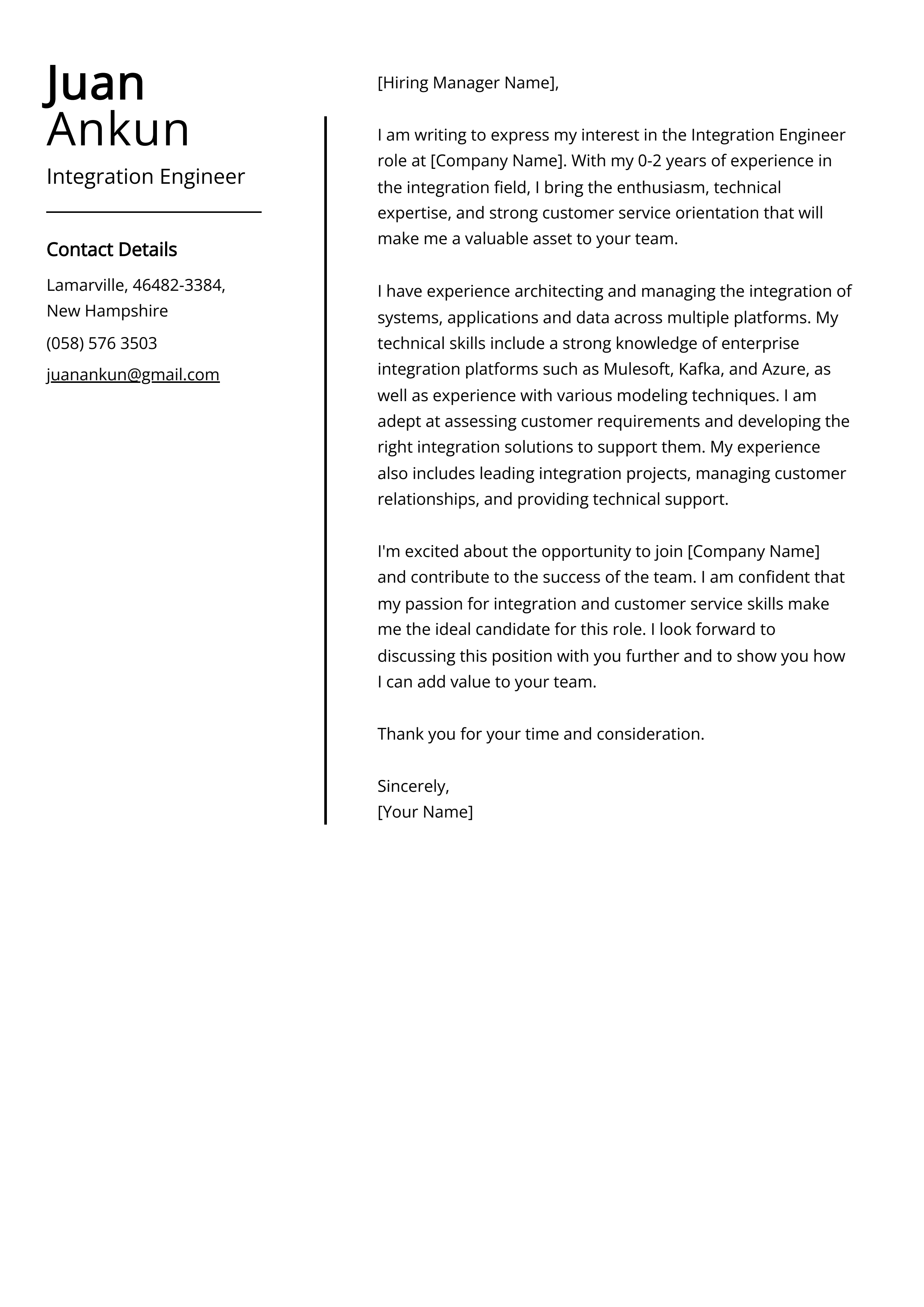 Integration Engineer Cover Letter: Sample & Guide [Entry Level + Senior ...