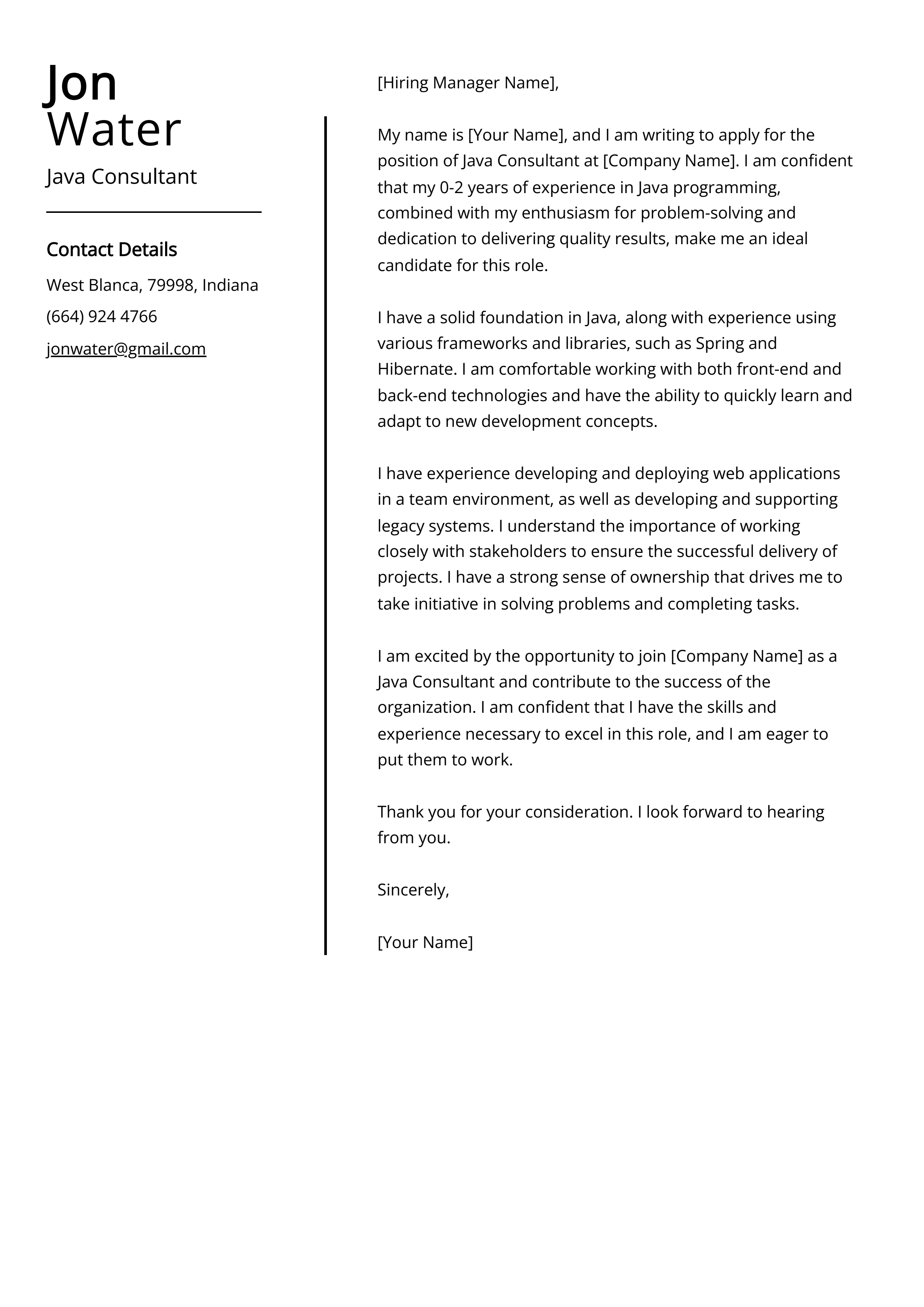 Java Consultant Cover Letter: Sample & Guide [Entry Level + Senior Jobs]