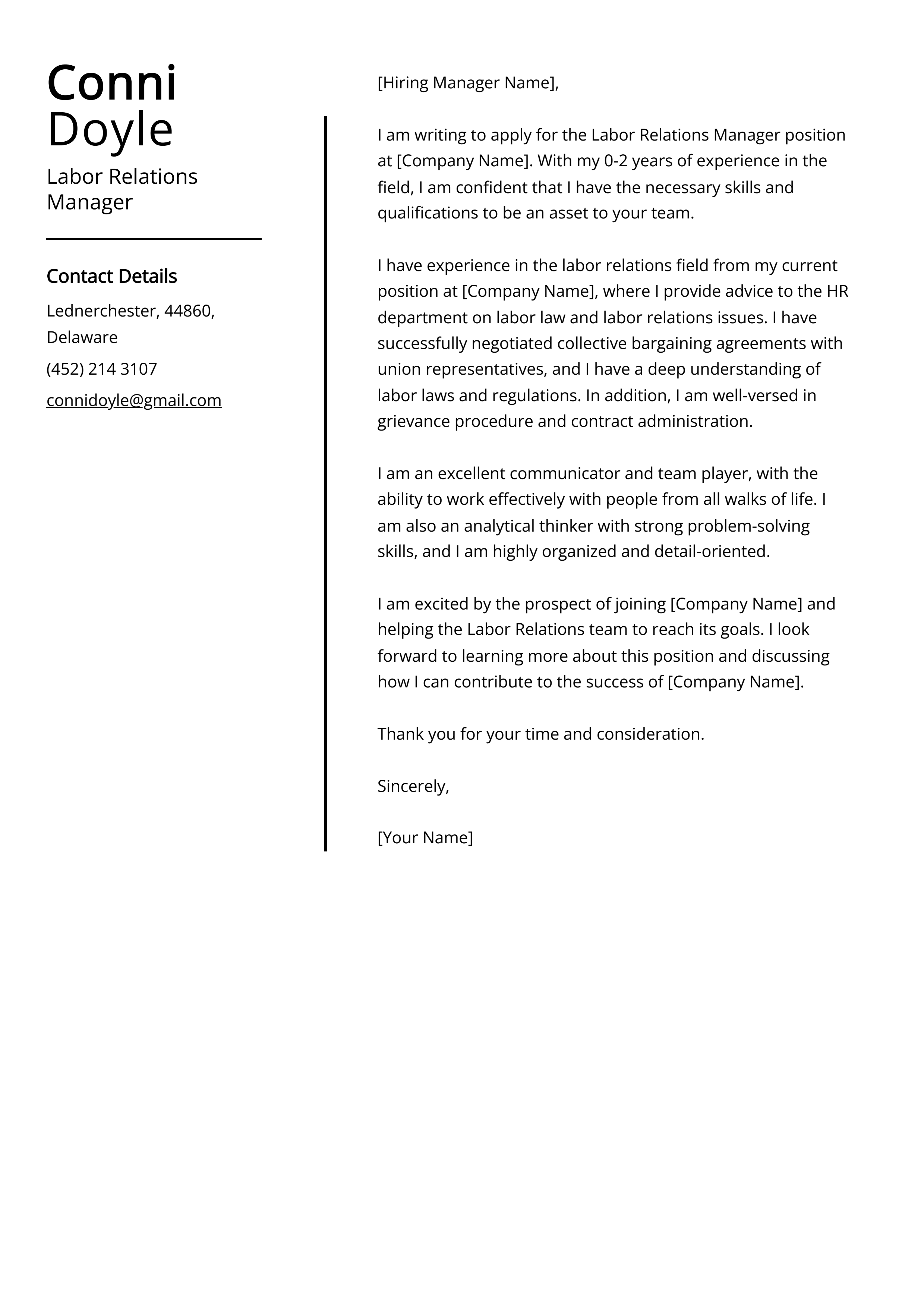 Labor Relations Manager Cover Letter: Job Description, Sample & Guide