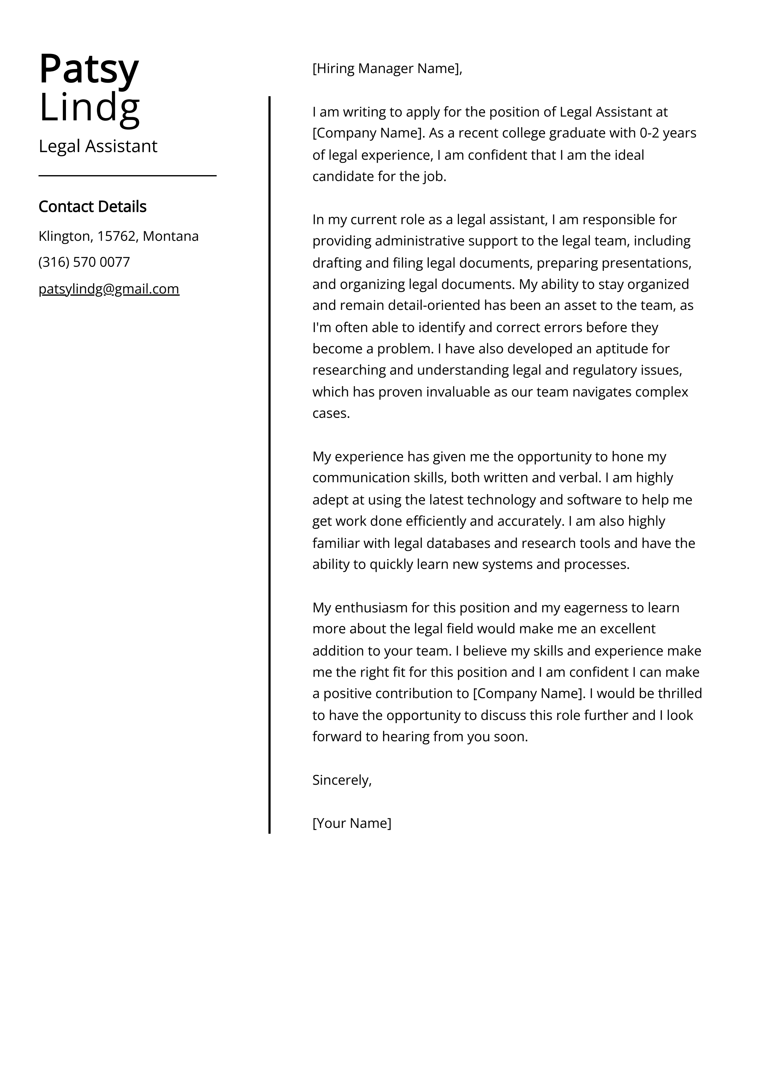 Legal Assistant Cover Letter Example Free Guide 