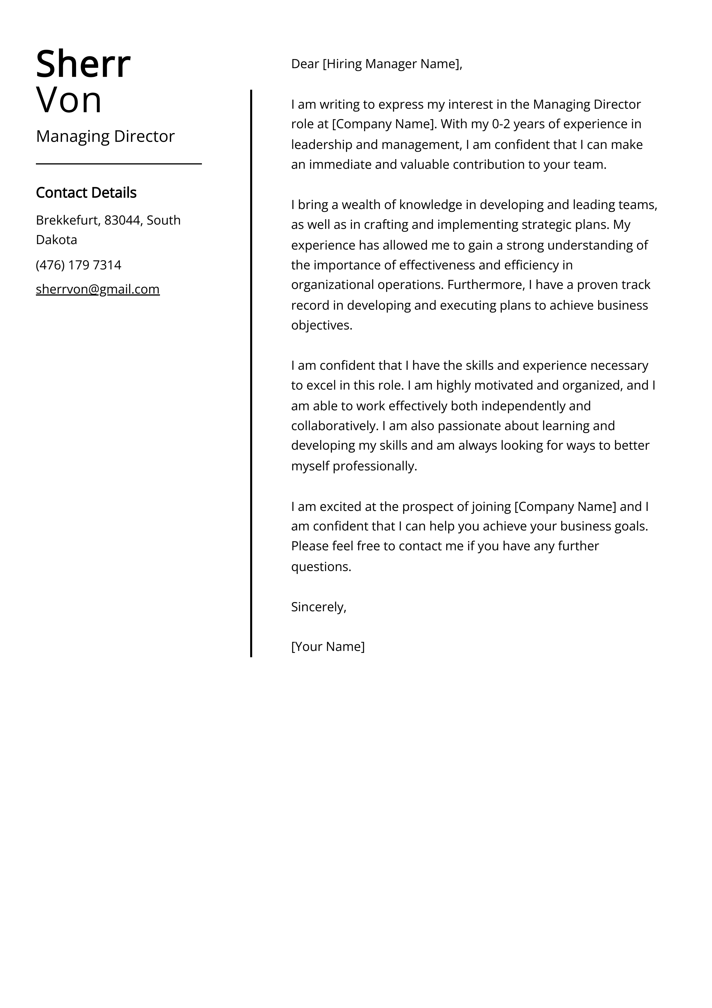 Managing Director Cover Letter Example Free Guide 