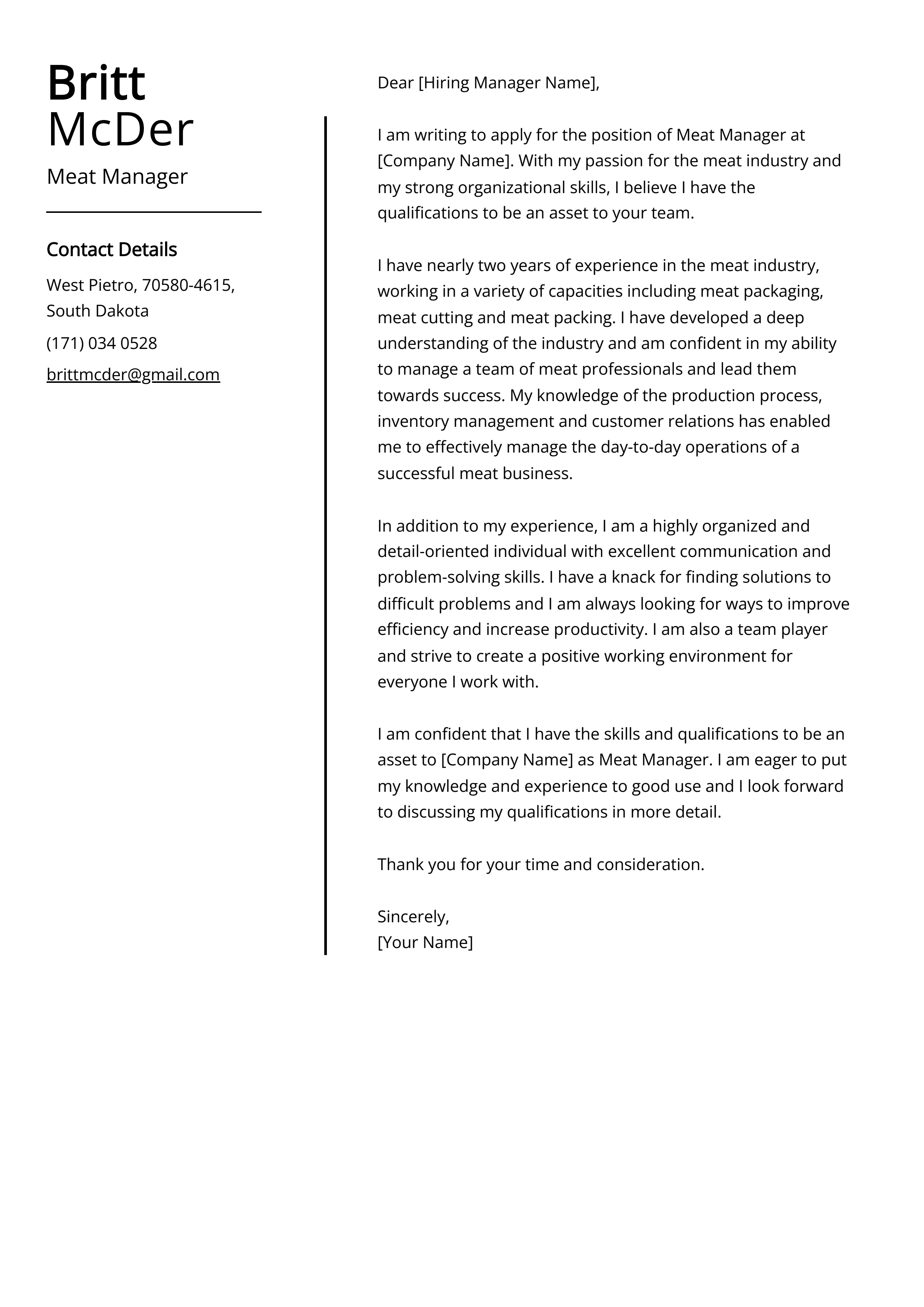 Meat Manager Cover Letter: Job Description, Sample & Guide