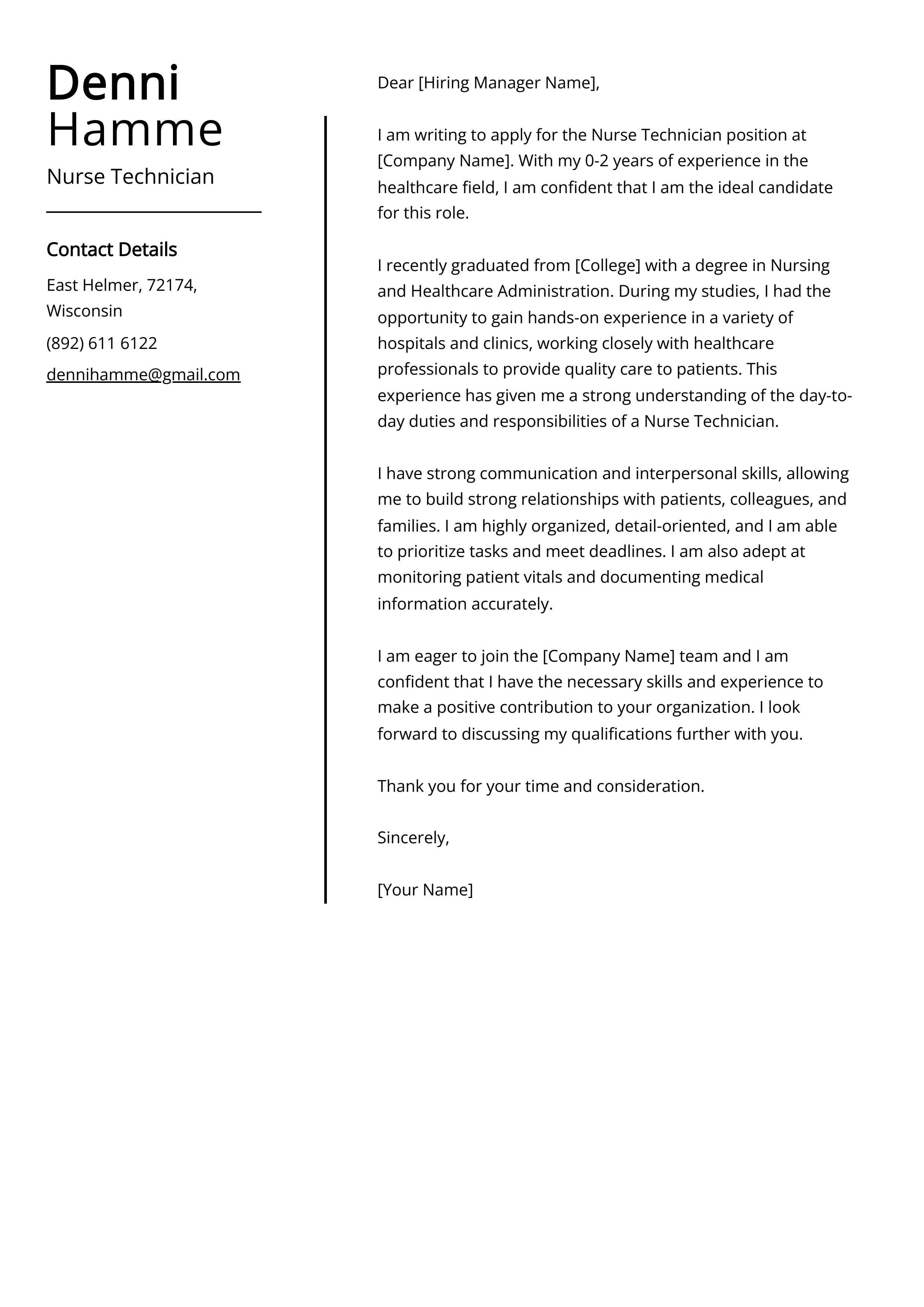 Nurse Technician Cover Letter: Job Description, Sample & Guide