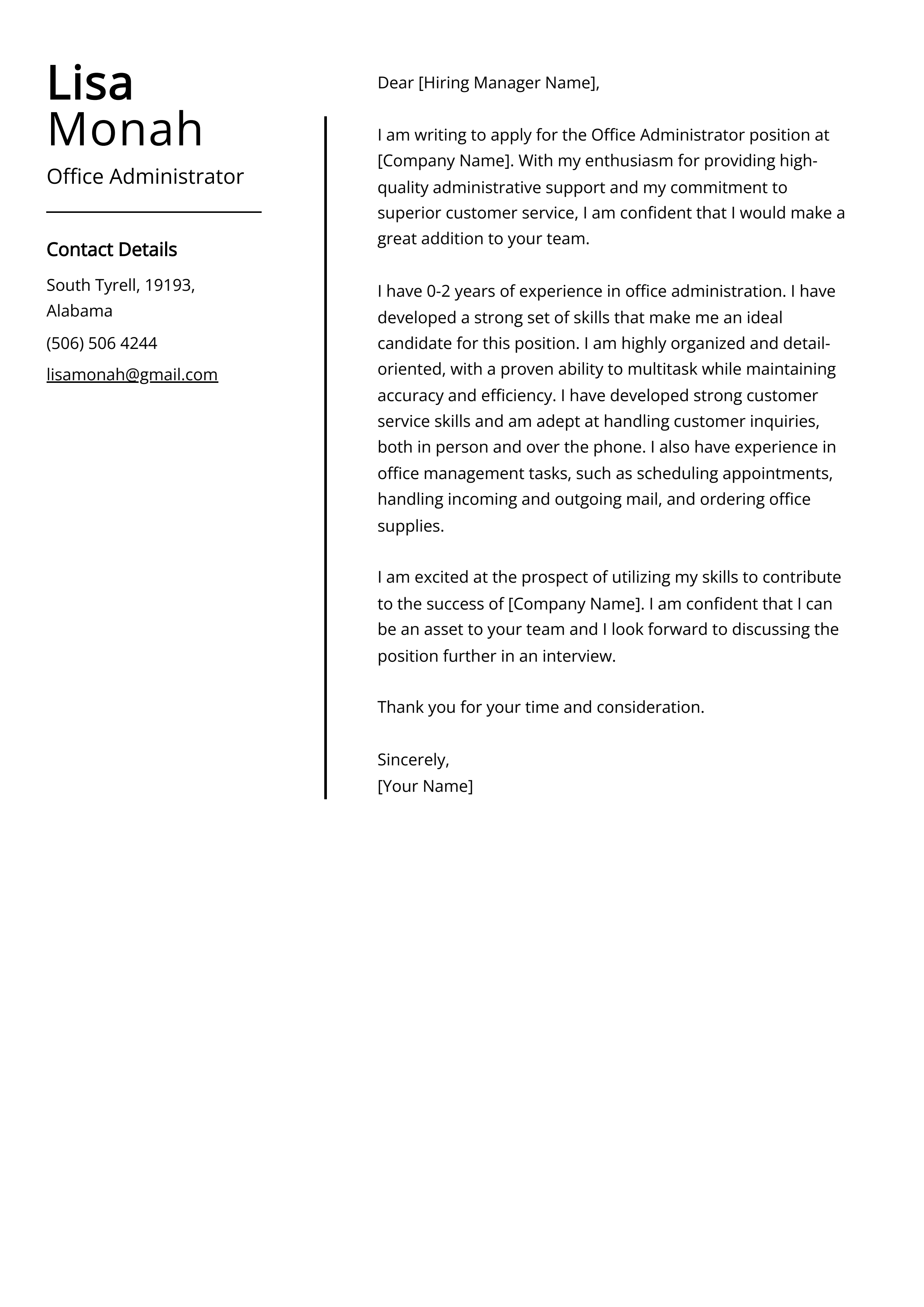 Office Administrator Cover Letter Job Description Sample Guide