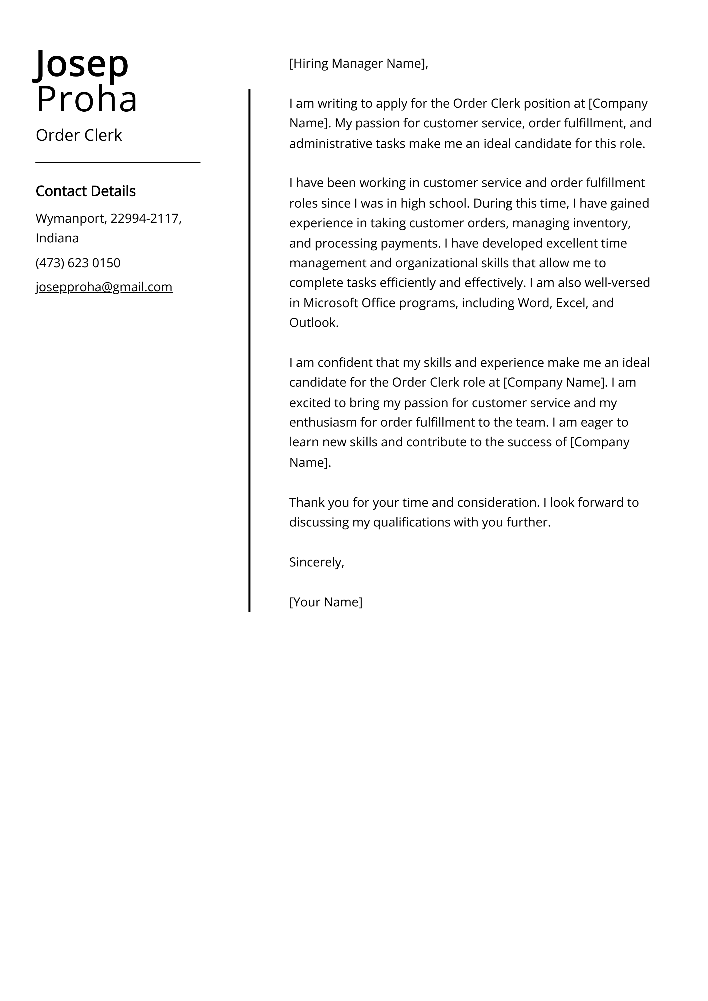 Order Clerk Cover Letter: Job Description, Sample & Guide