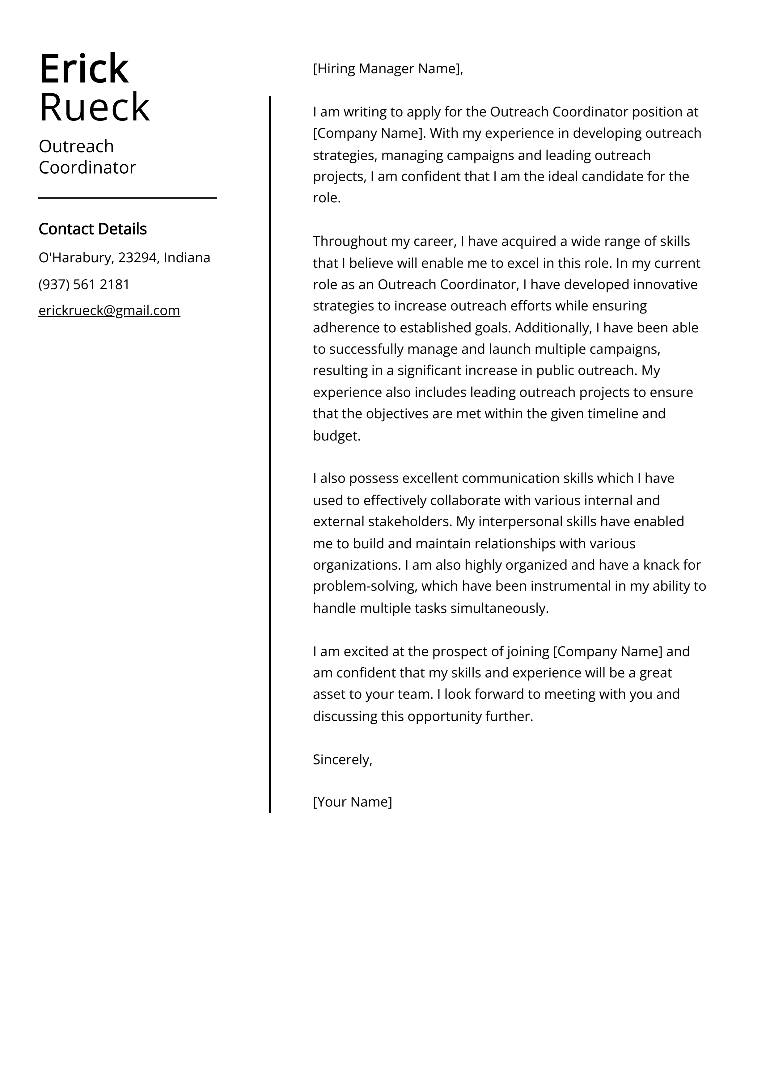 Outreach Coordinator Cover Letter Job Description Sample Guide