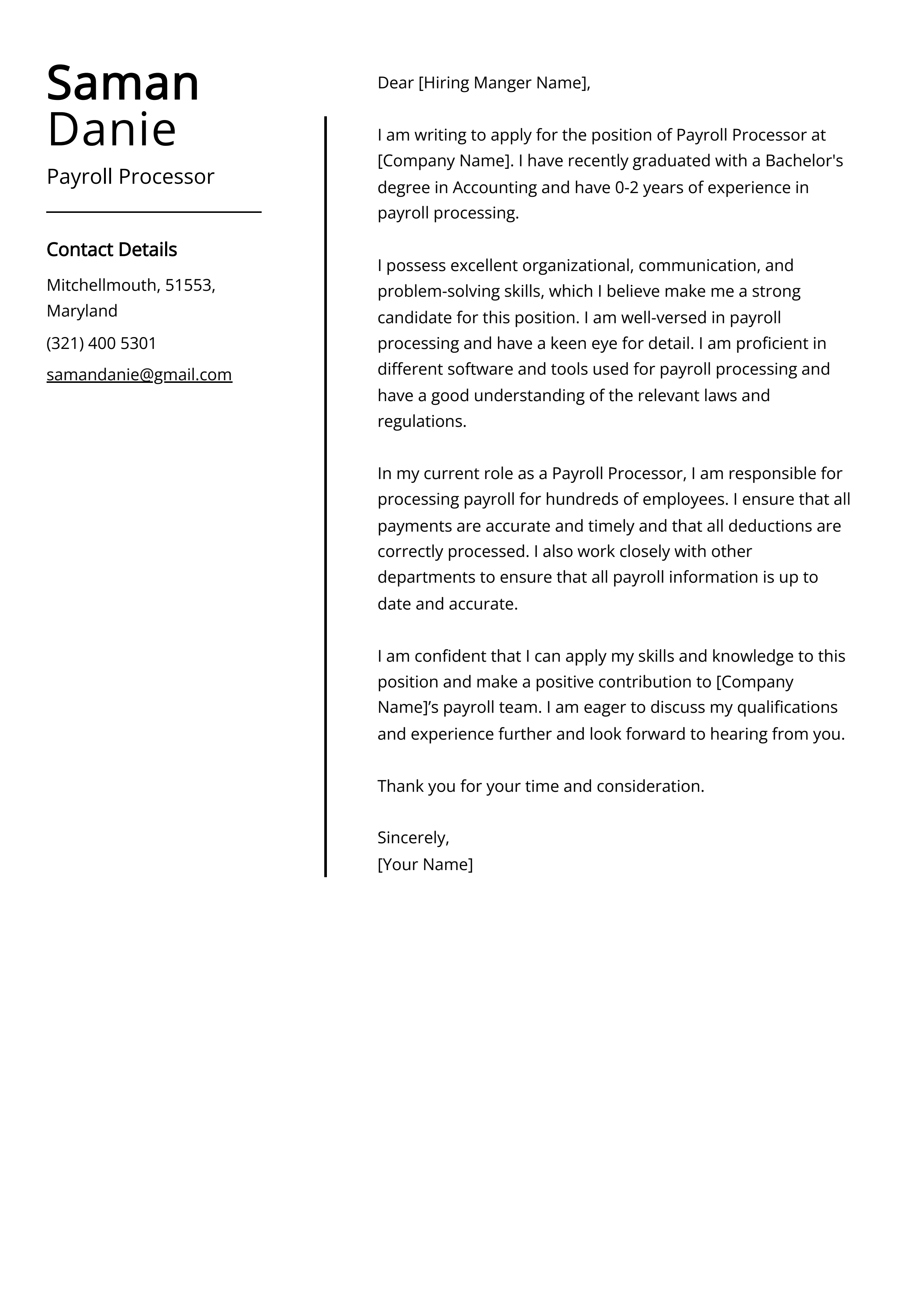 Payroll Processor Cover Letter Examples (Template & 20+ Tips)