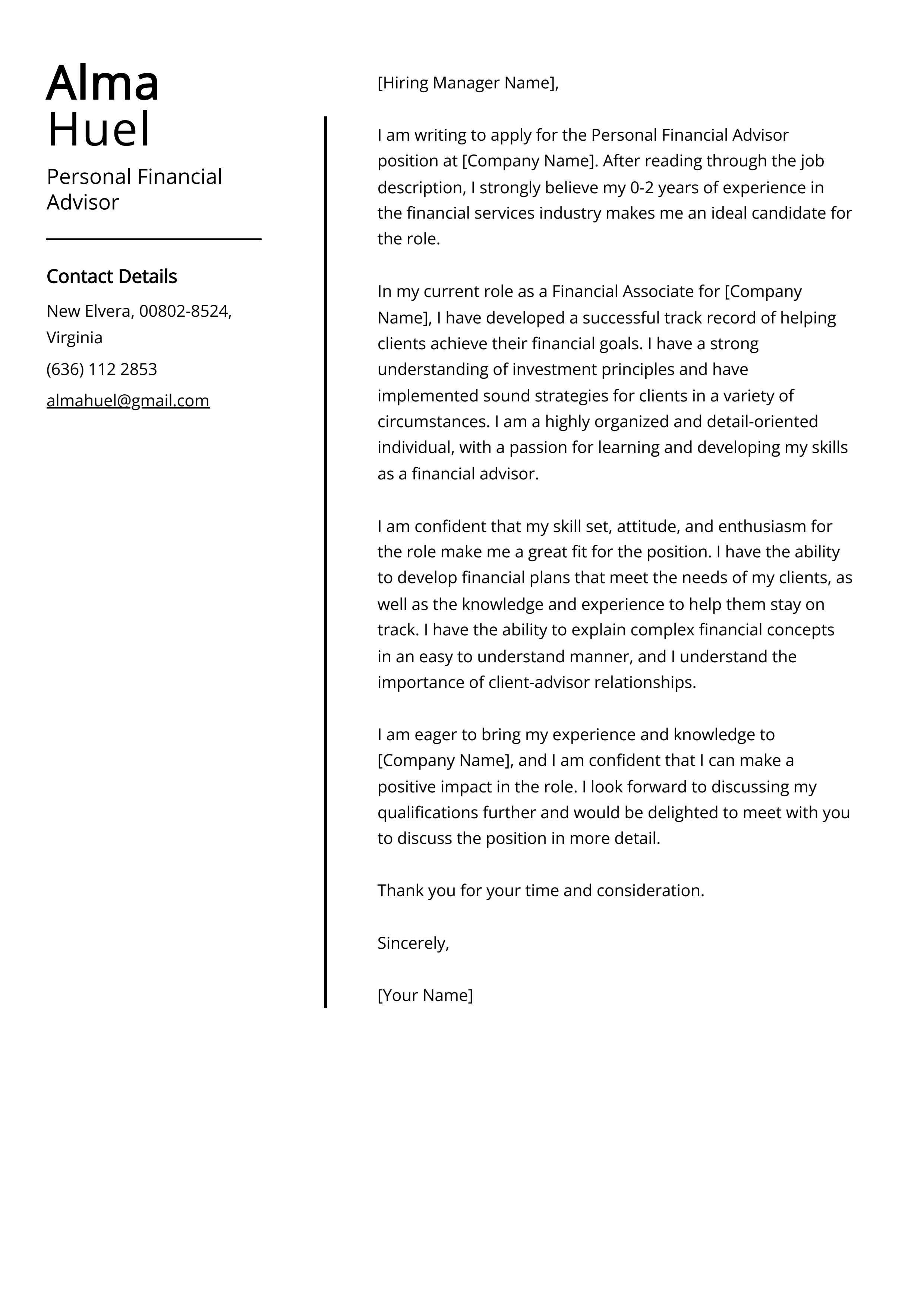 16 Financial Advisor Cover Letter ColetteTiger