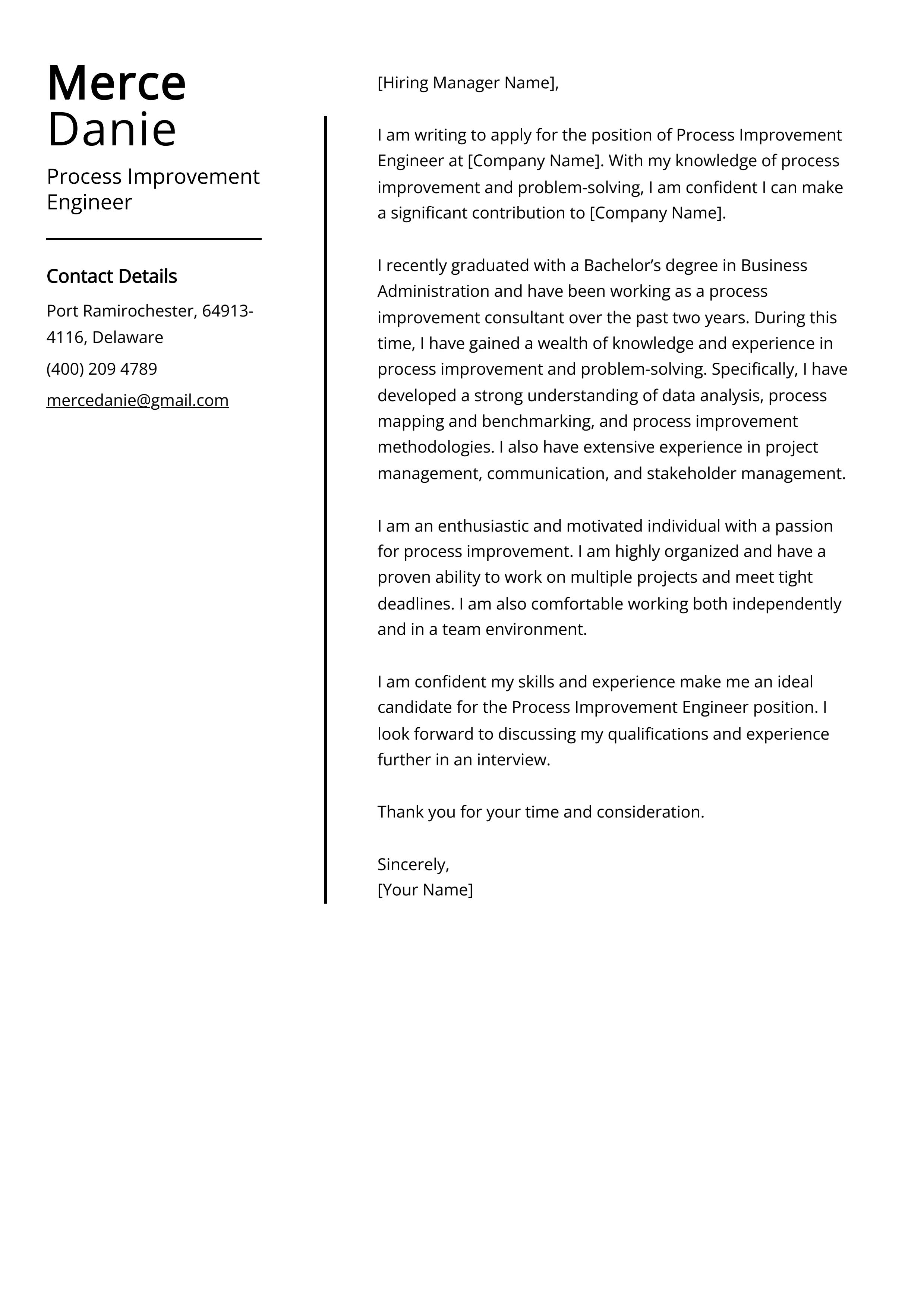Process Improvement Engineer Cover Letter Examples (Template & 20+ Tips)