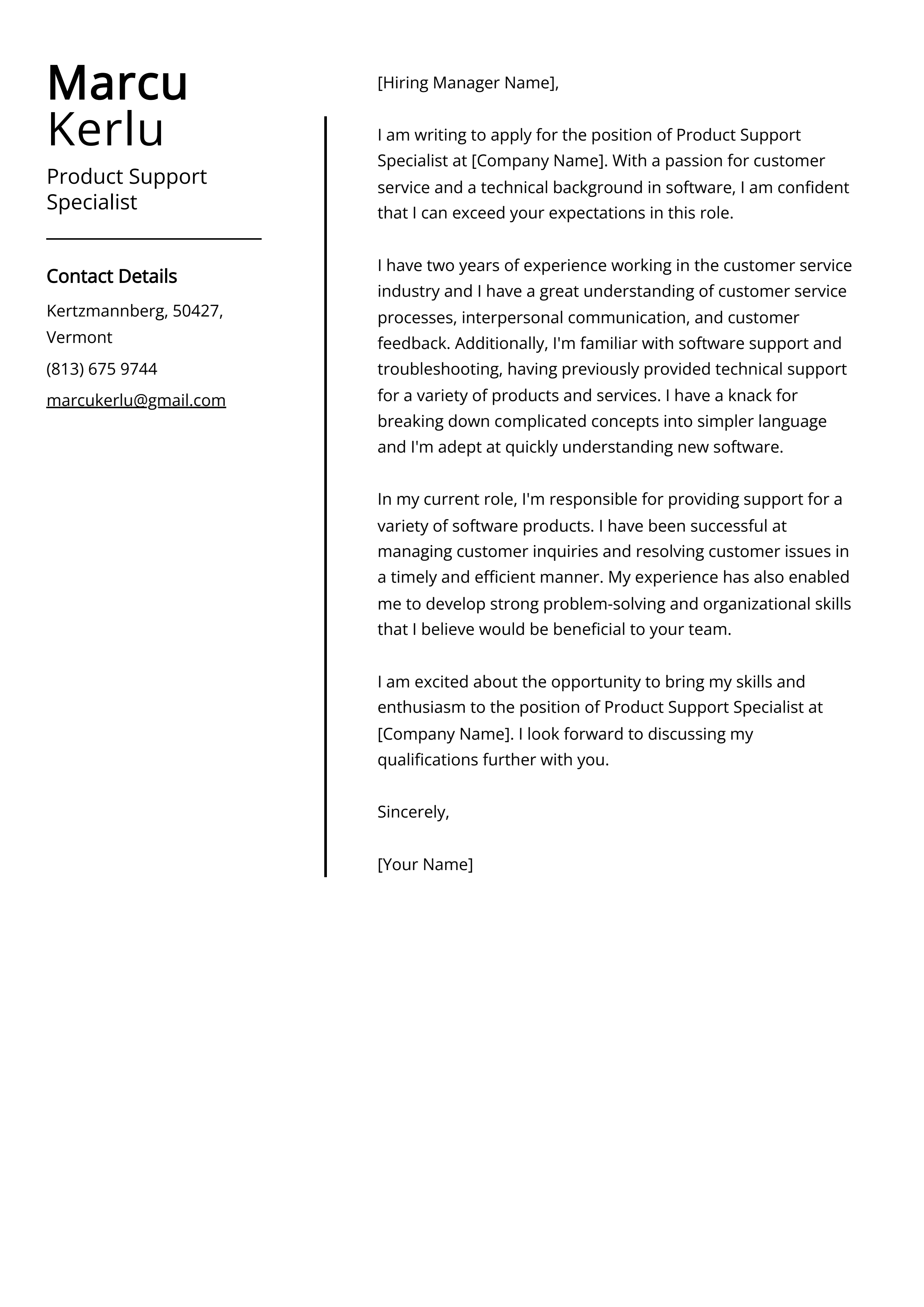 Product Support Specialist Cover Letter Examples (Template & 20+ Tips)