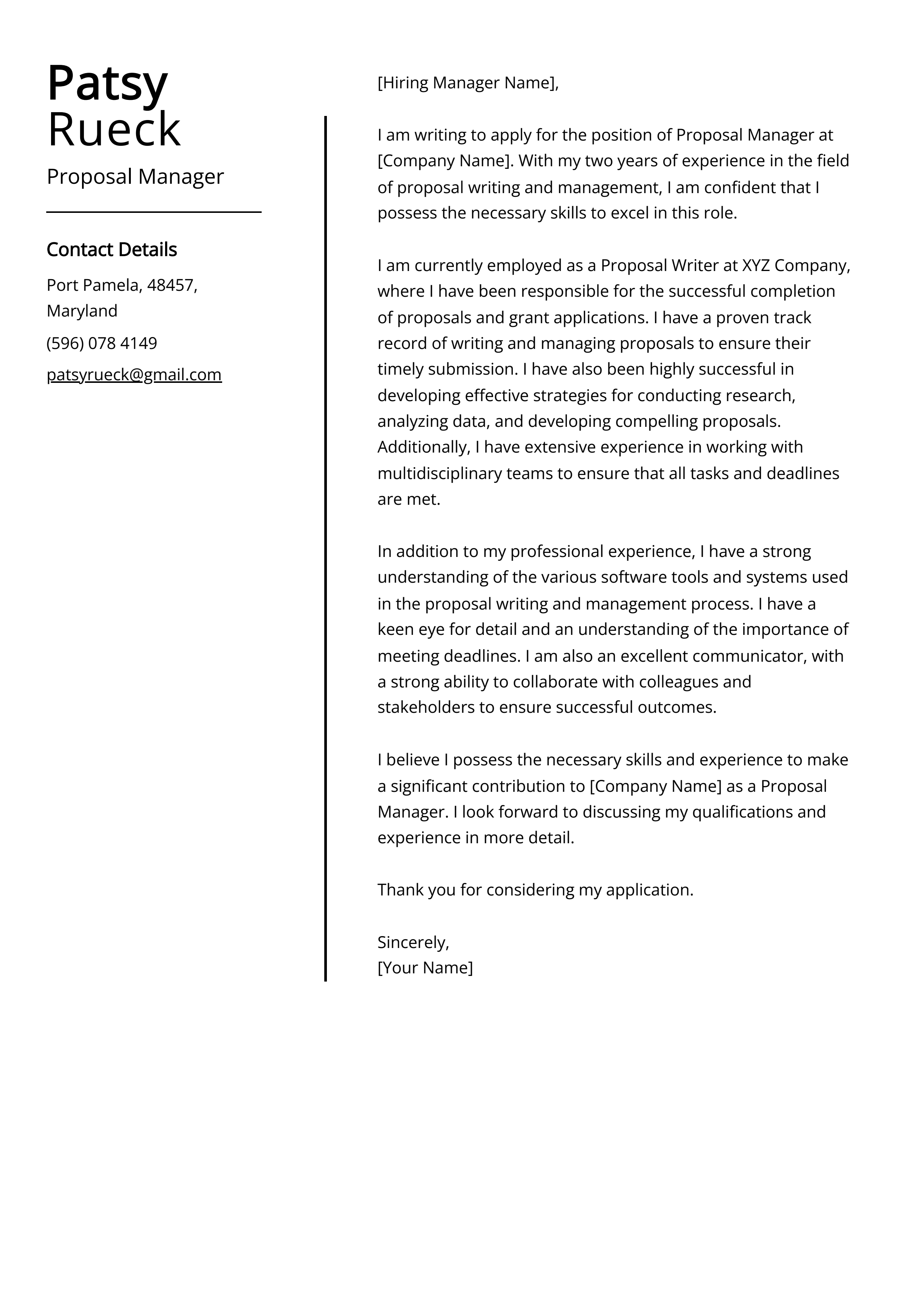 Proposal Manager Cover Letter Examples (Template & 20+ Tips)
