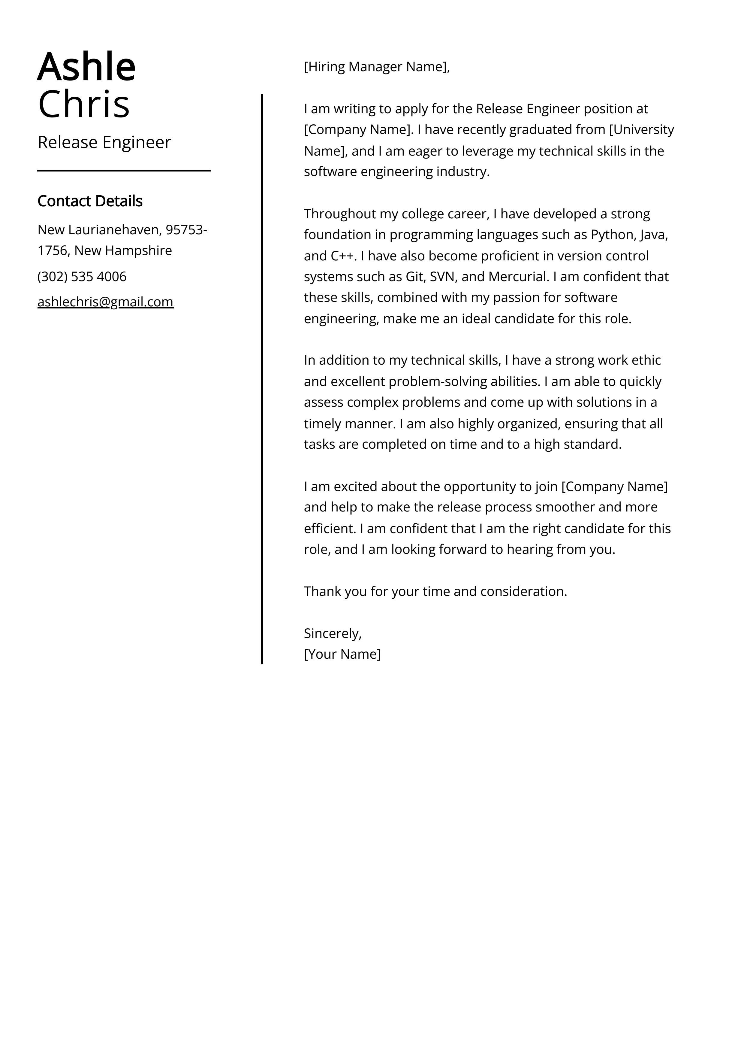 Release Engineer Cover Letter Examples (Template & 20+ Tips)