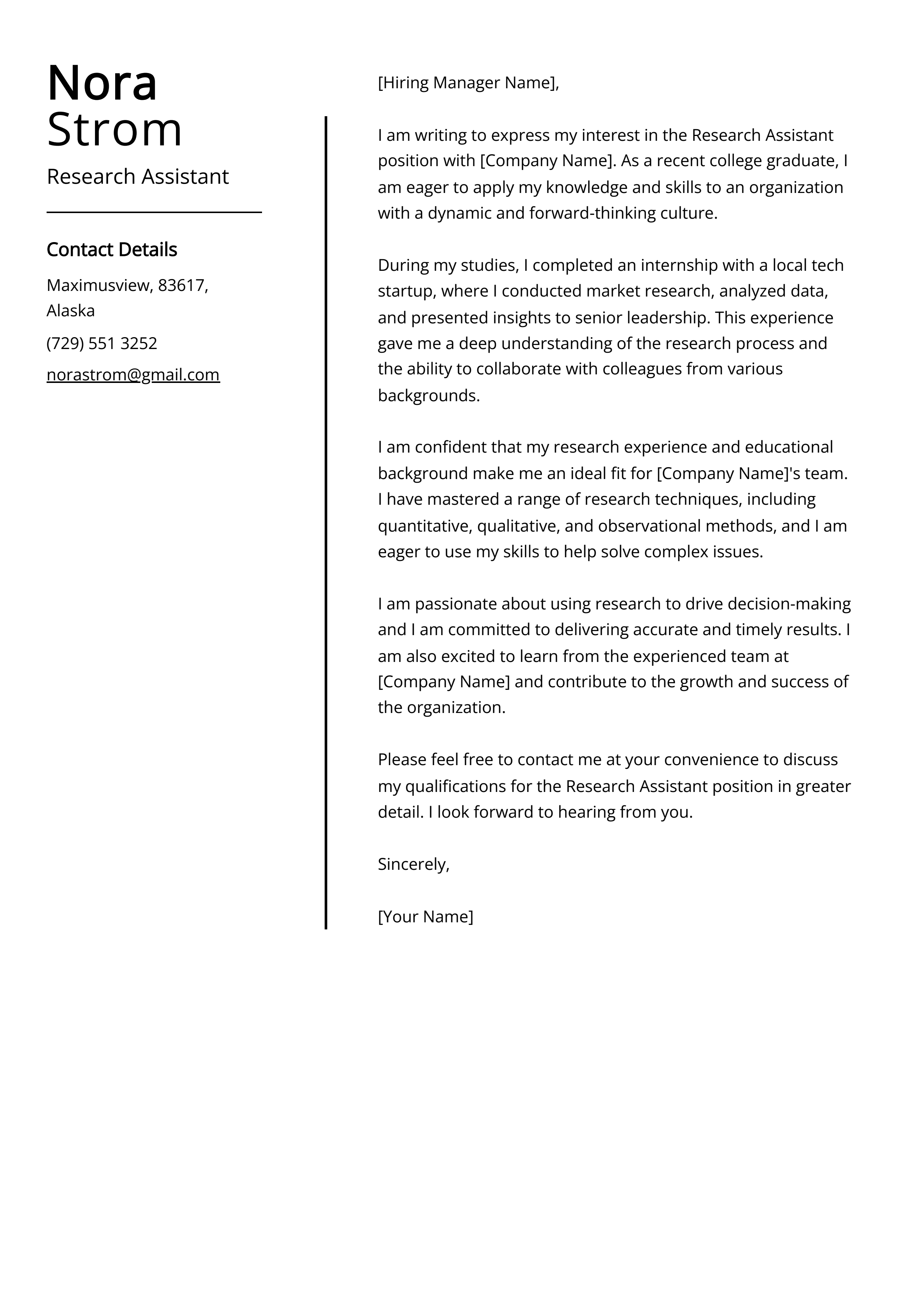 Research Assistant Cover Letter Example Free Guide 