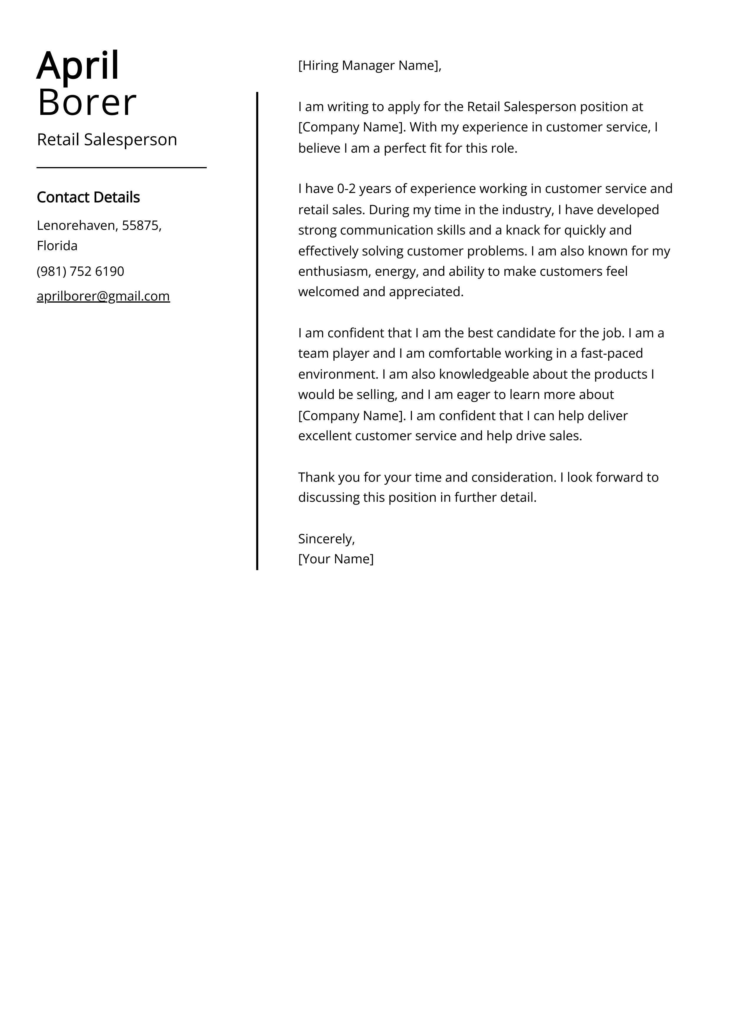 Retail Salesperson Cover Letter Examples (Template & 20+ Tips)