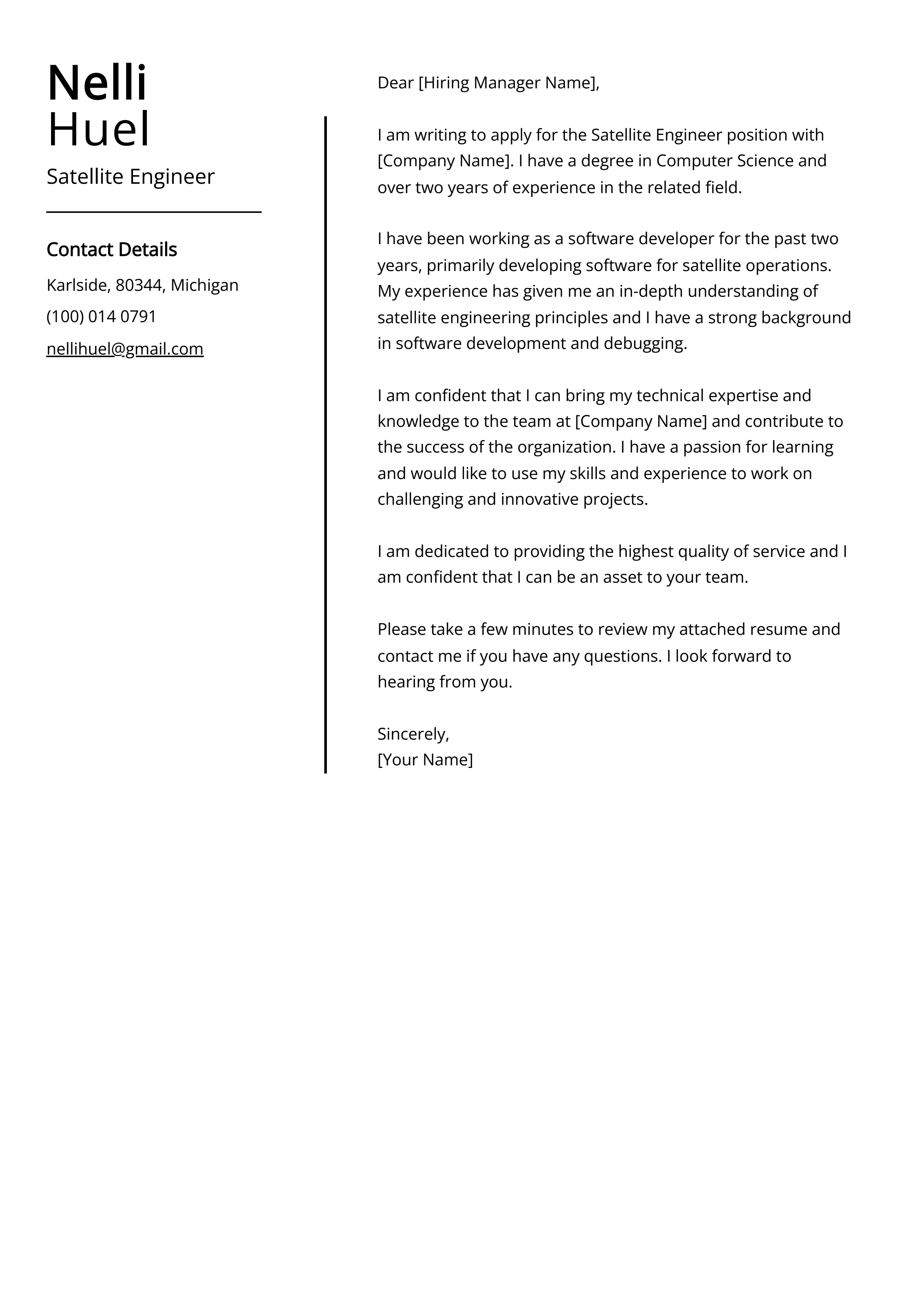 Satellite Engineer Cover Letter Examples (Template & 20+ Tips)