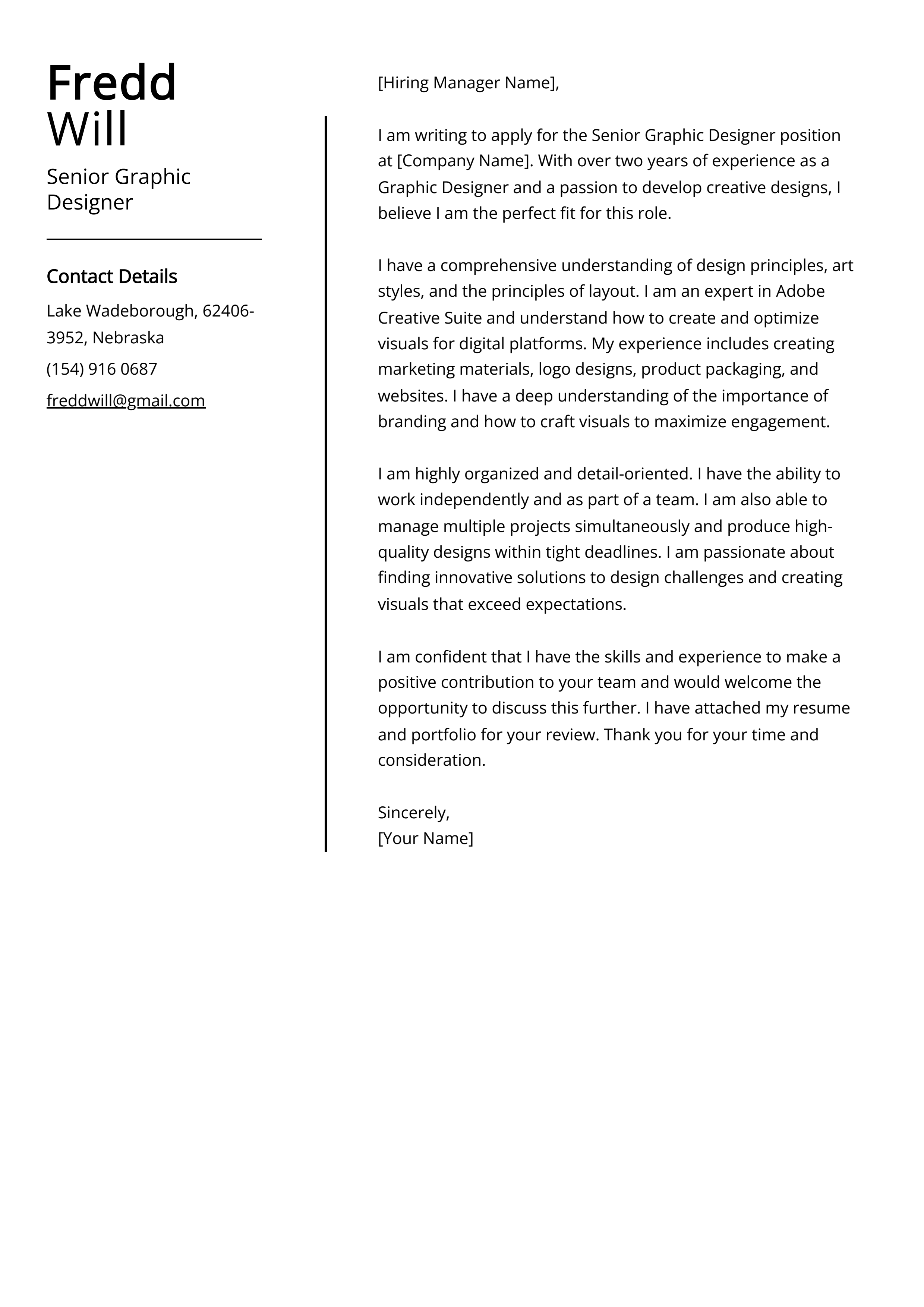 Senior Graphic Designer Cover Letter Example Free Guide 