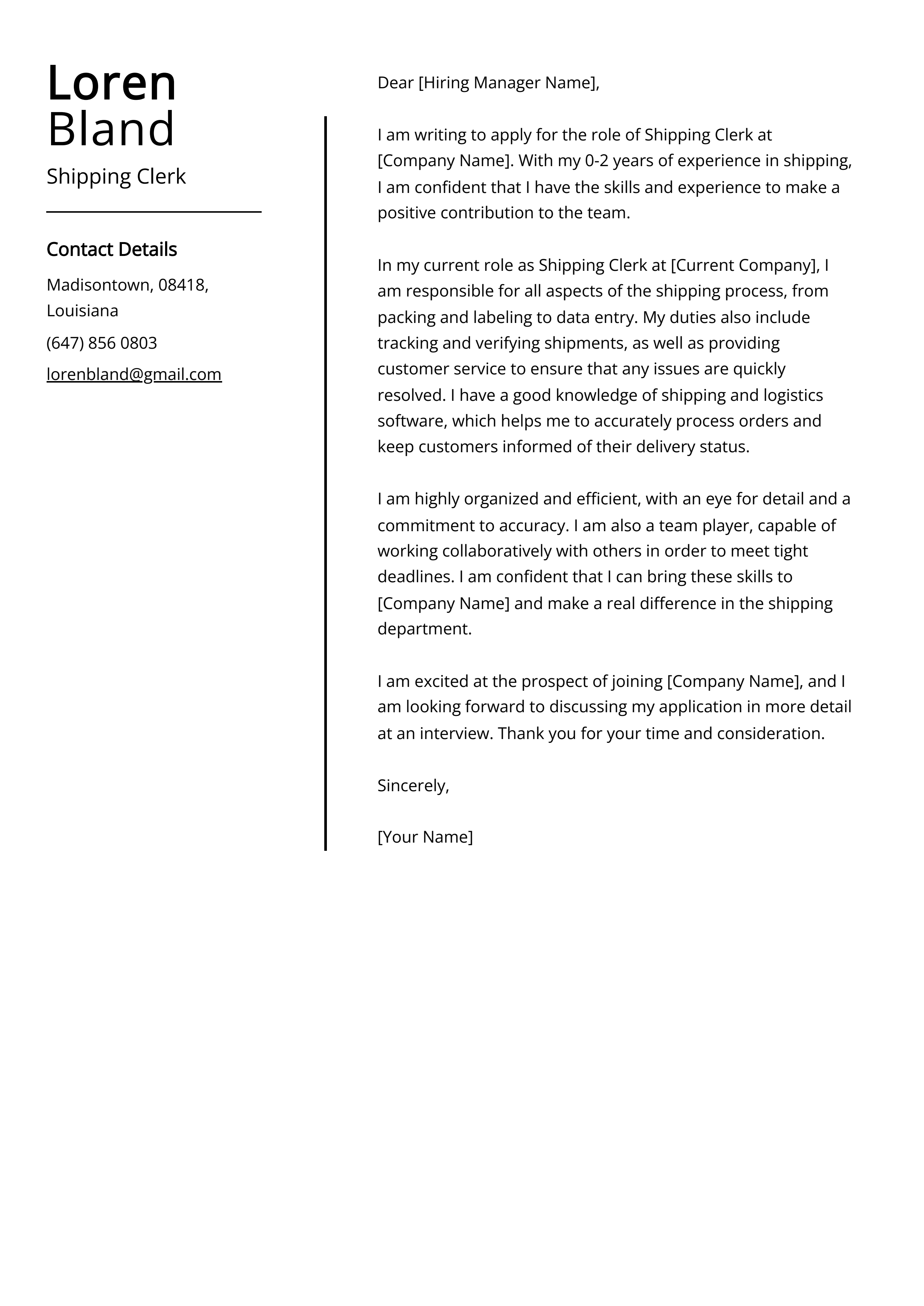 Shipping Clerk Cover Letter Examples (Template & 20+ Tips)