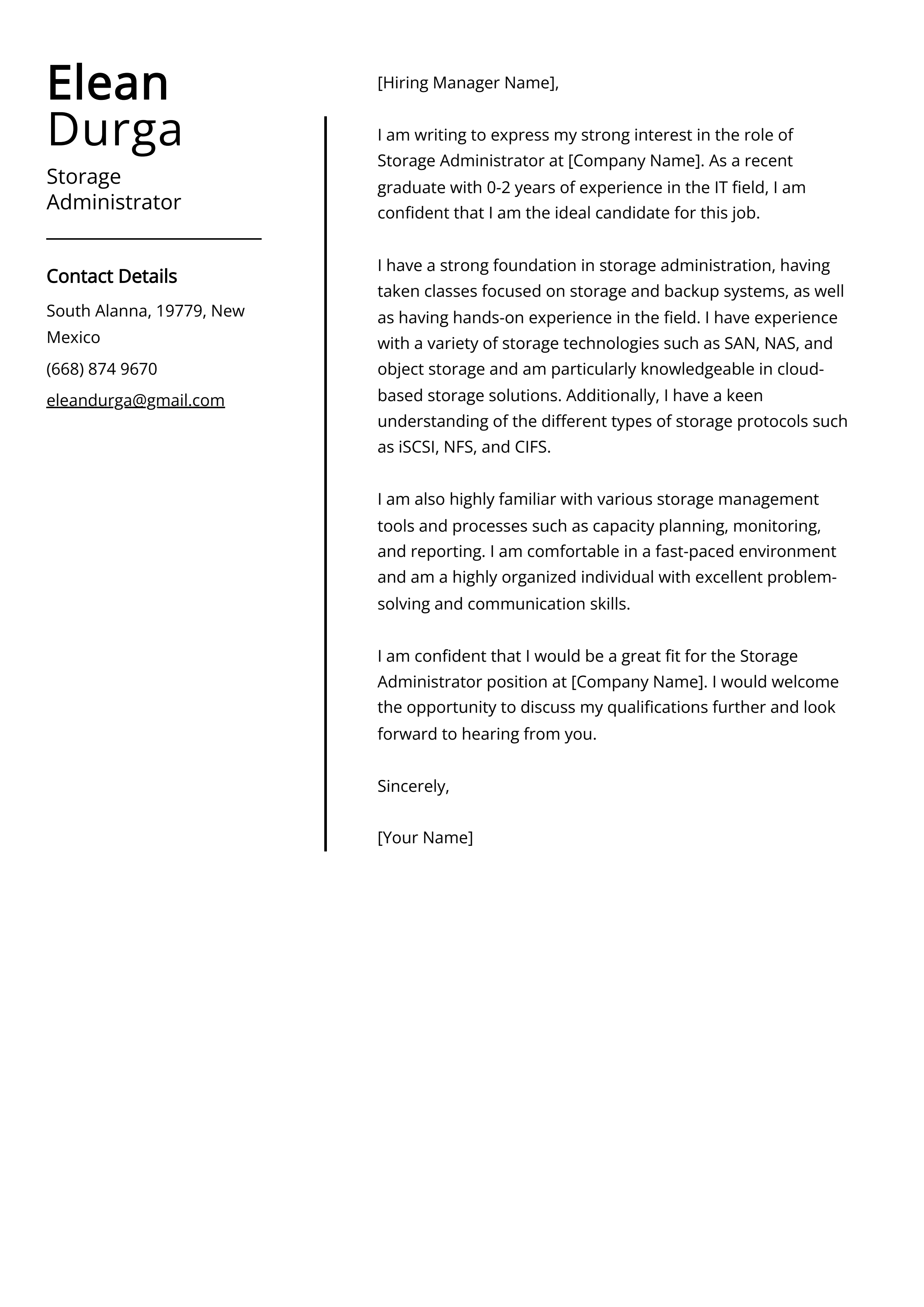 Storage Administrator Cover Letter Examples (Template & 20+ Tips)