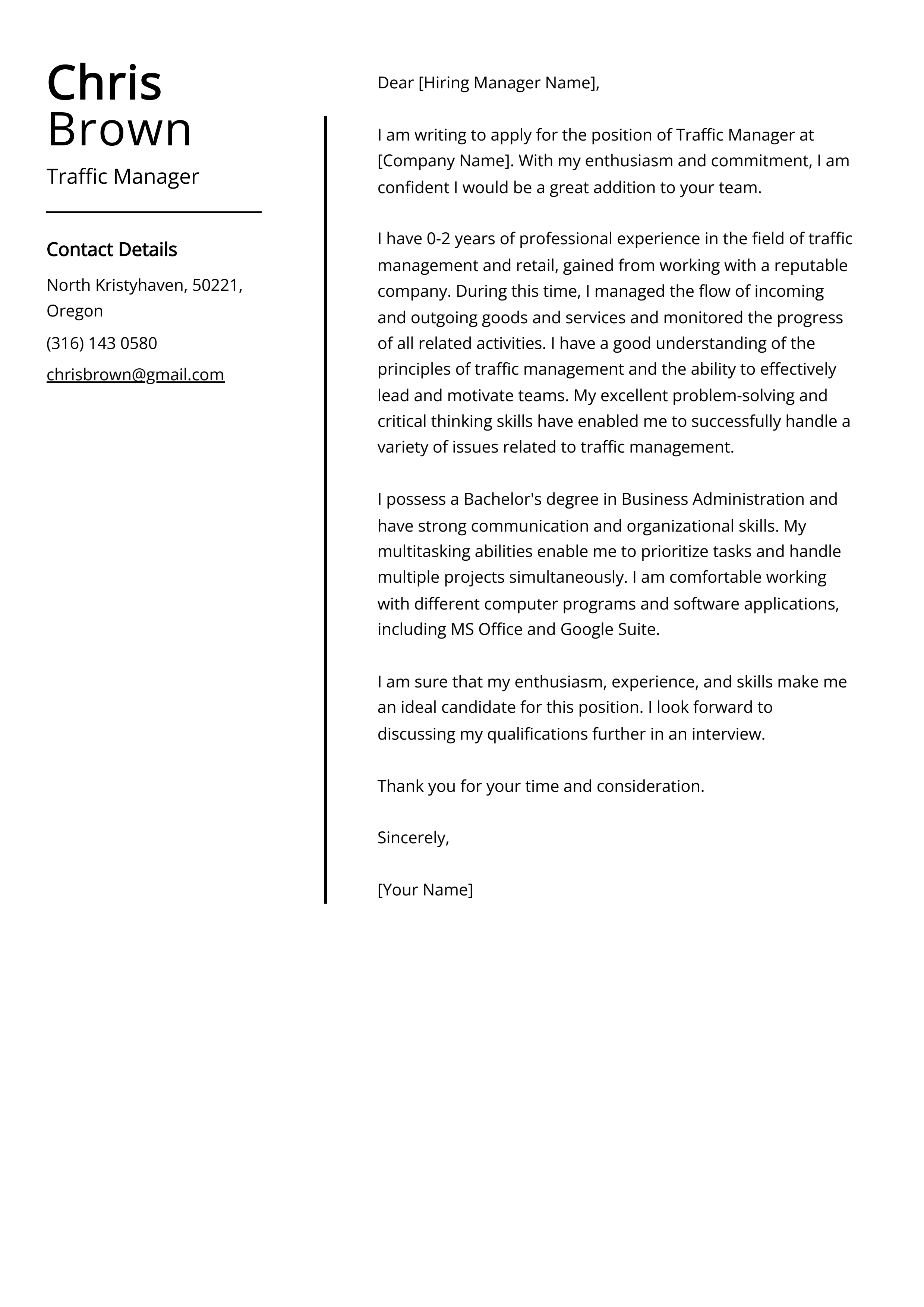 Traffic Manager Cover Letter Examples (Template & 20+ Tips)