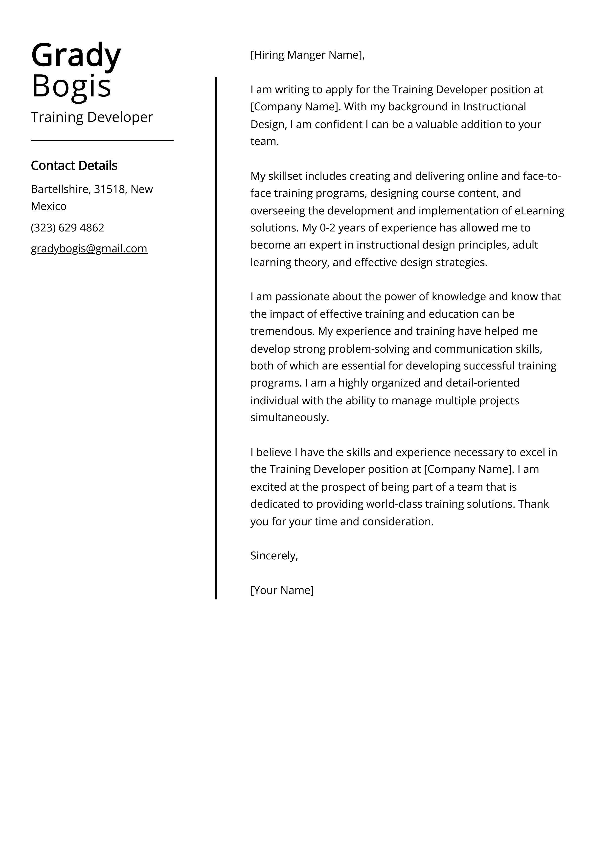 Training Developer Cover Letter Examples (Template & 20+ Tips)