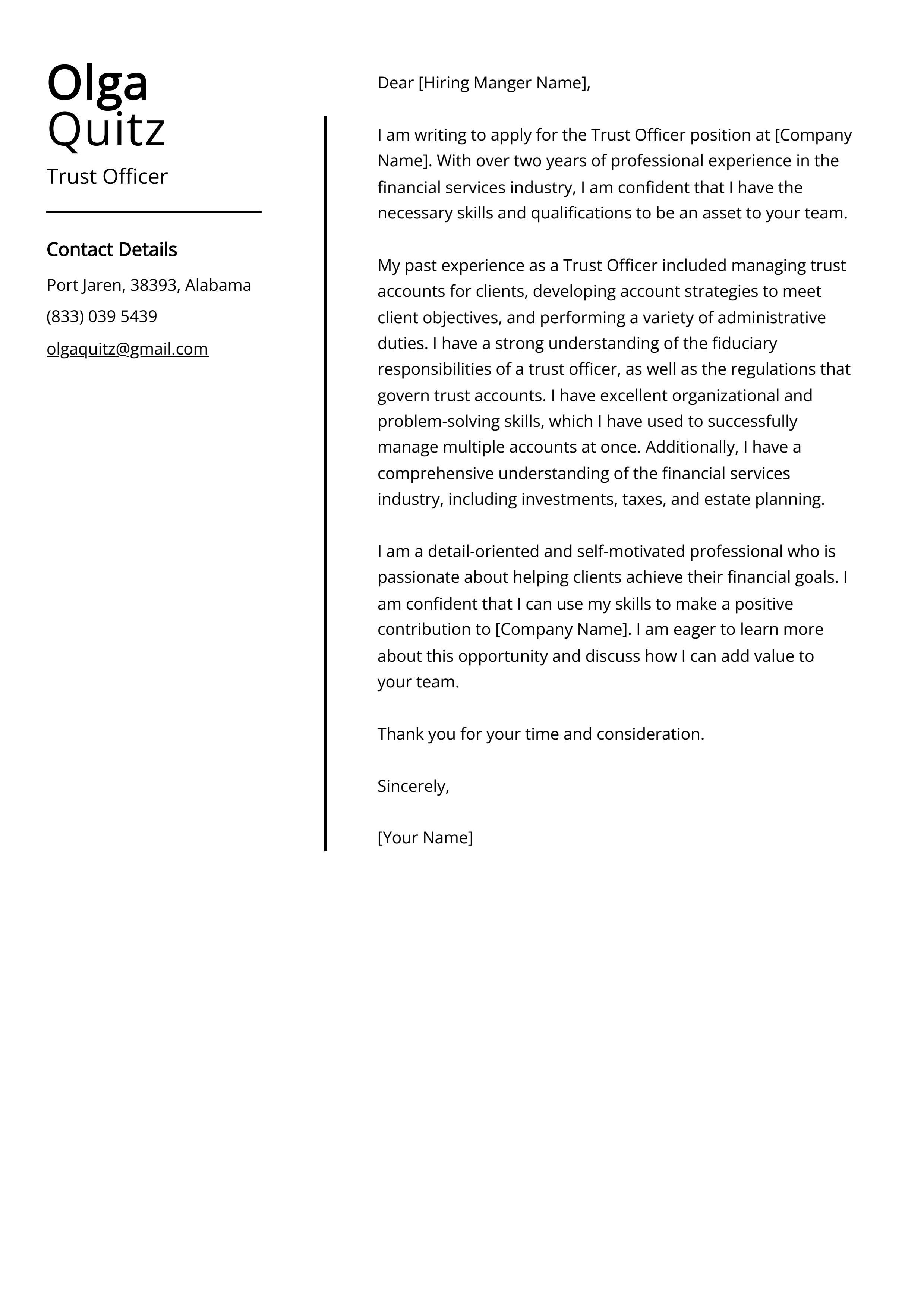 Trust Officer Cover Letter Examples (Template & 20+ Tips)
