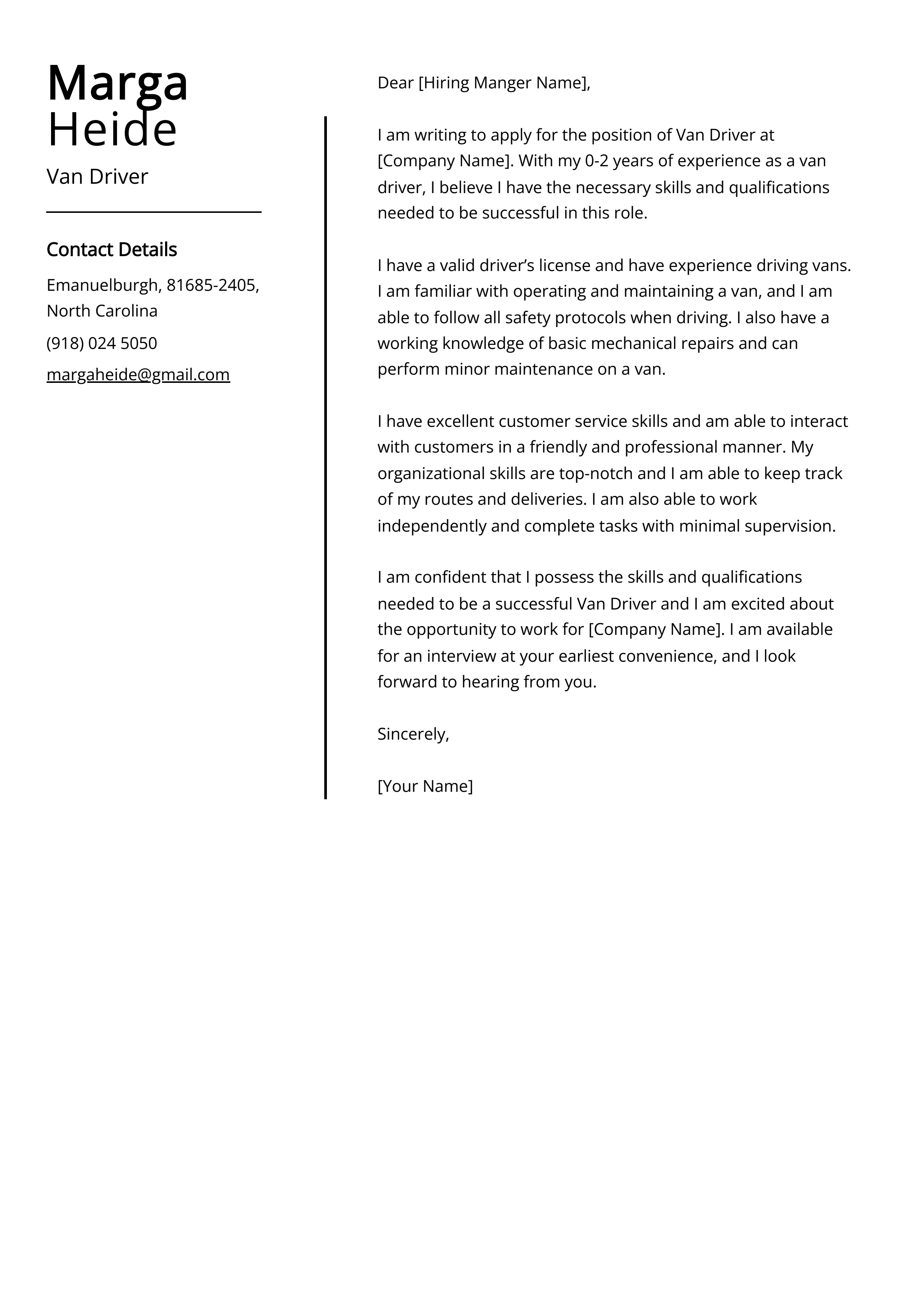 Van Driver Cover Letter Examples Guide Van Driver Cover Letter Examples Guide