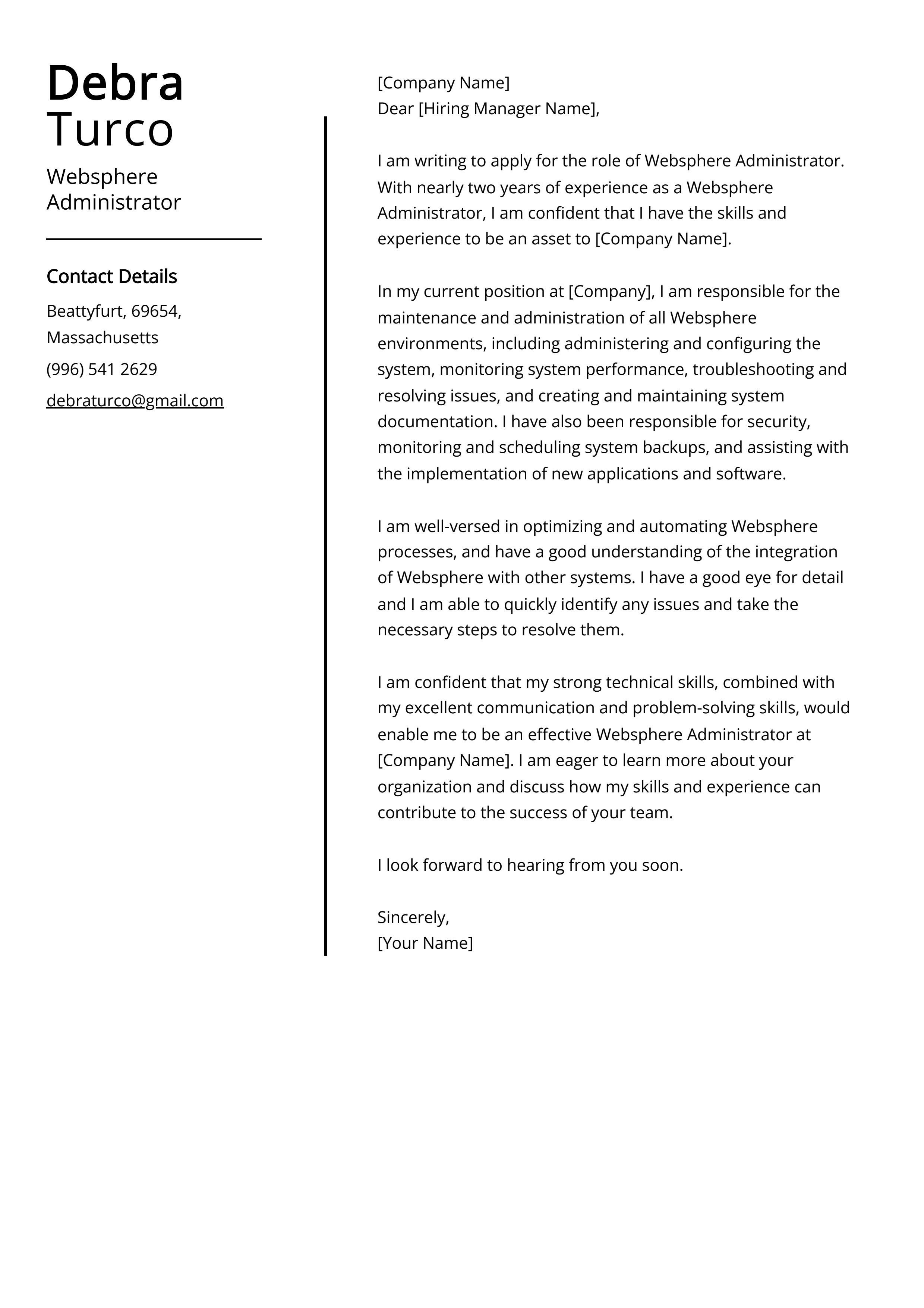 Websphere Administrator Cover Letter Examples & Guide