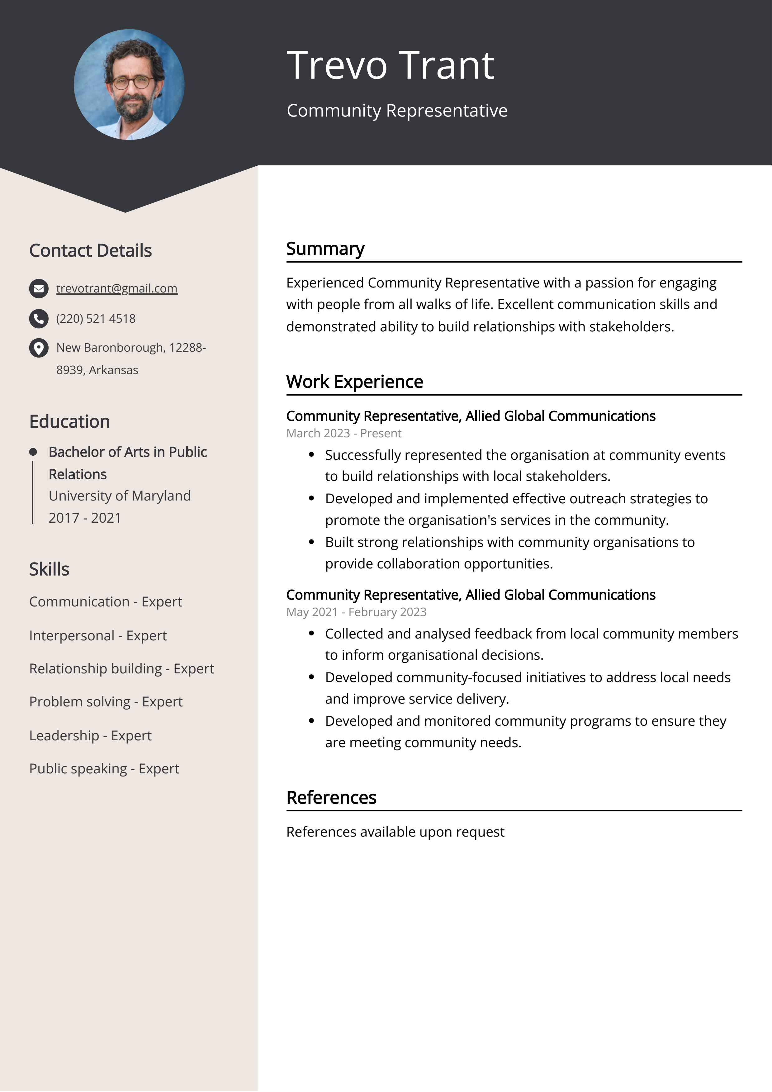 Community Representative CV Example for 2023 (Skills & Templates)