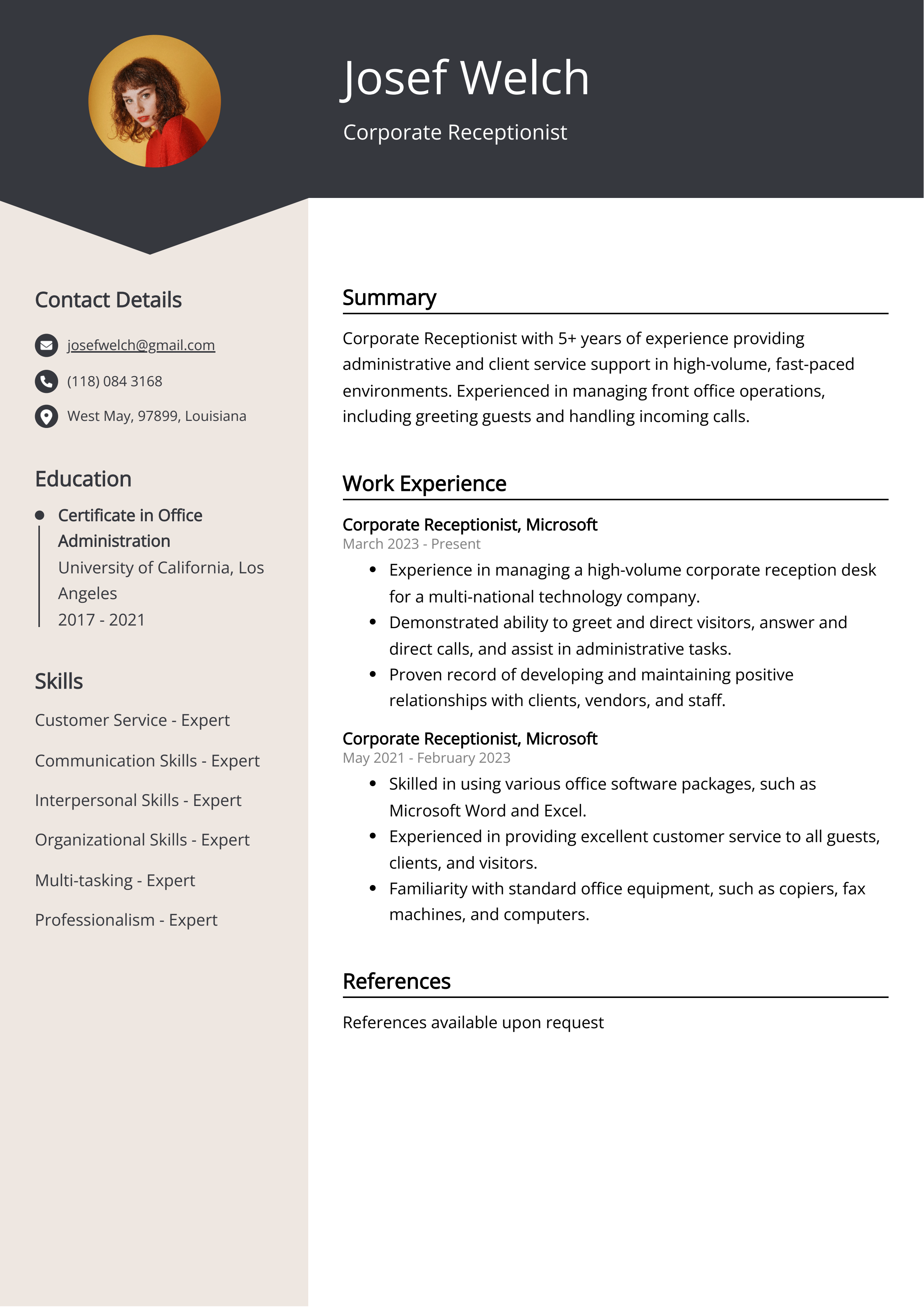 Corporate Receptionist CV Example for 2023 (Skills & Templates)