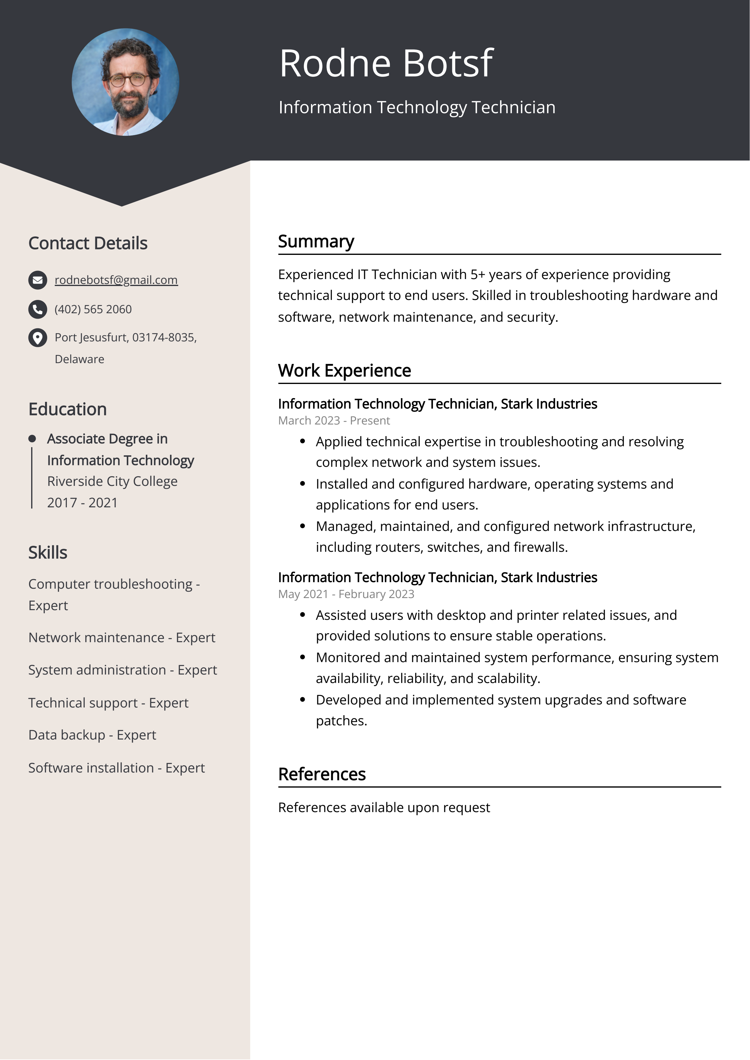 Information Technology Technician CV: Sample & Guide [Entry Level ...